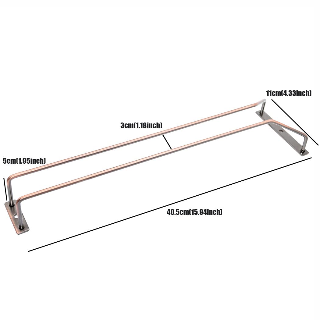 ZOOHOT 40.5cm Copper Wine Glass Rack, Stemware Rack, Wire Hanging Rack, Under Cabinet Metal Wine Glass Holder (2 Rows, 1 Pack)