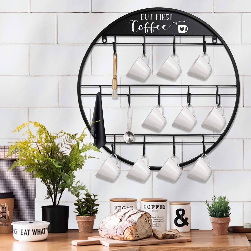 AJART Coffee Mug Rack (22.8"/13 Hooks) Large Organizers and Storage Coffee Mug Holder Wall Mounted