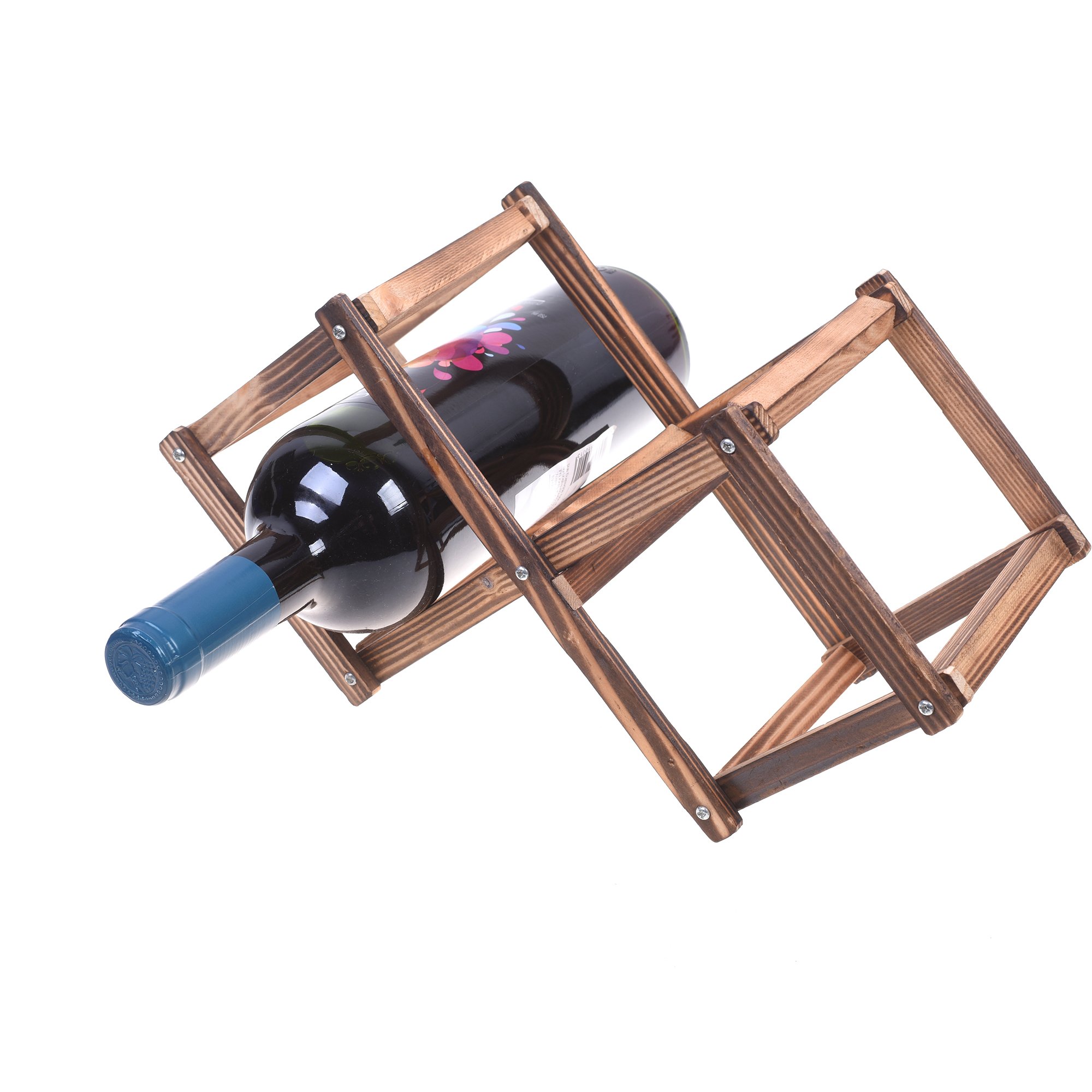 Beautyflier Creative Wood Foldable Rhombus Shaped Countertop 3 Bottles Wine Rack Organizer Display Shelf