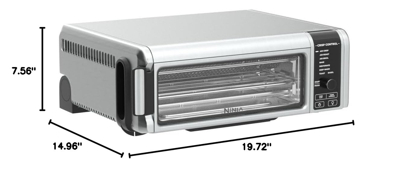 Ninja SP101 Digital Air Fry Countertop Oven with 8-in-1 Functionality, Flip Up & Away Capability for Storage Space, with Air Fry Basket, Wire Rack & Crumb Tray, Silver