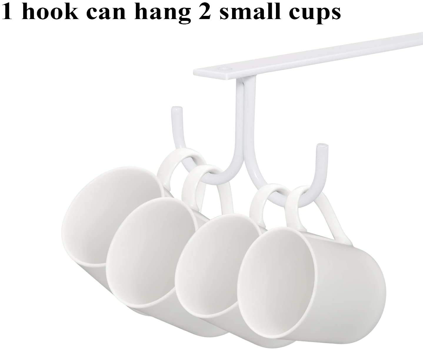 FOLOU Under Cabinet Mug Rack, Rustic Mug Organizer Rack Cup Holder Under Shelf 12 Hanging Hooks Rack for Mugs, Coffee Cups and Kitchen Utensils Display (White 3 Pack 12 Hooks)