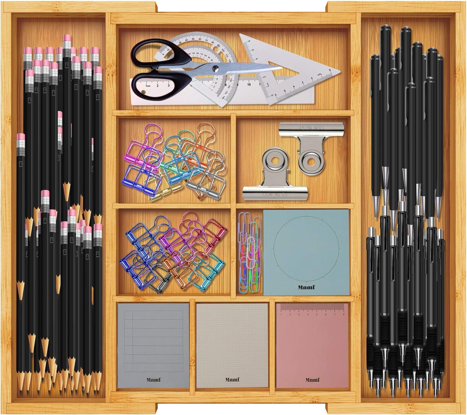 Pipishell Bamboo Expandable Drawer Organizer, Adjustable Silverware Organizer with Removable Dividers, Cutlery Tray Perfect for Kitchen, Bathroom, Office, Bedroom