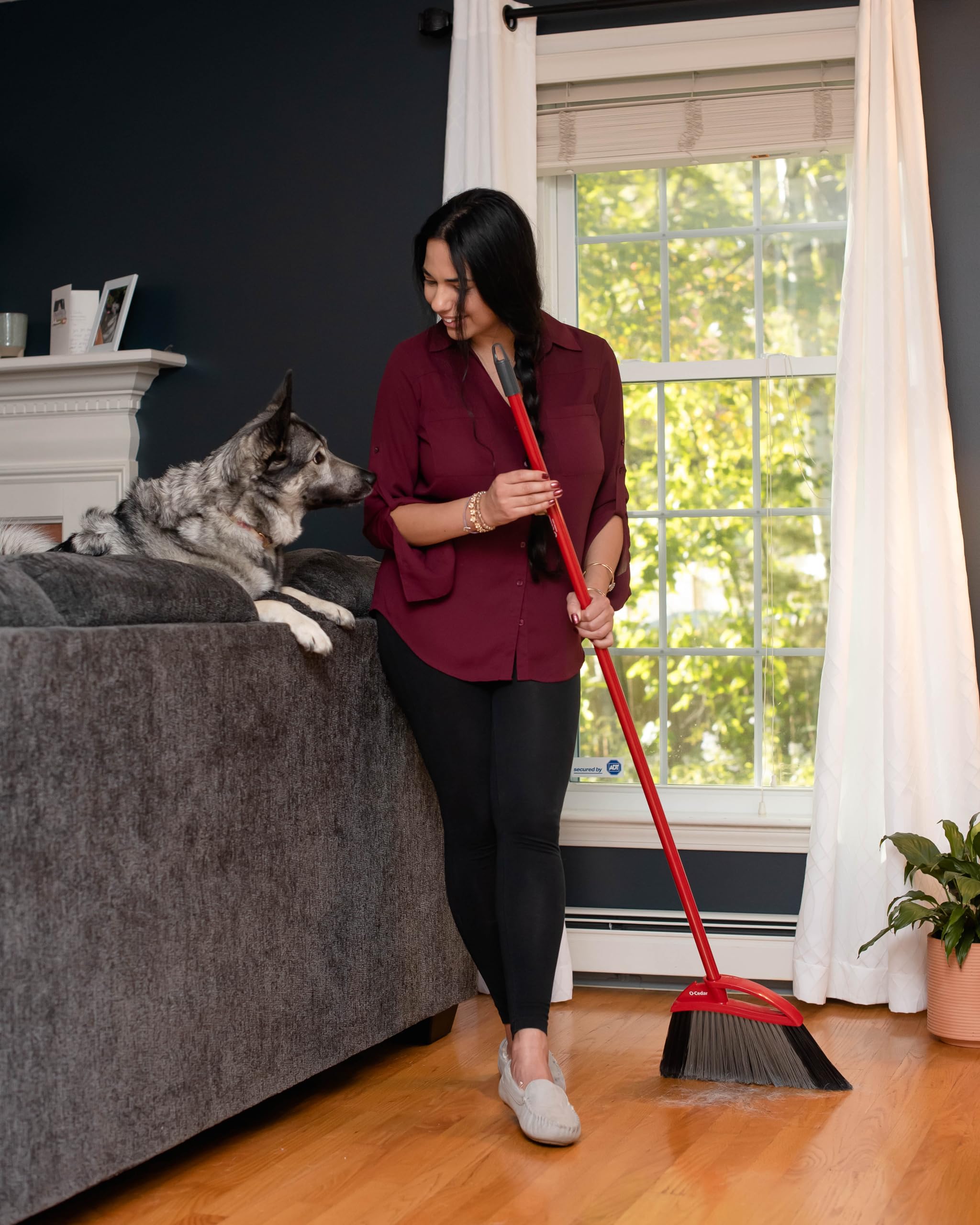 O-Cedar Pet Pro Broom & Step-On Dustpan PowerCorner, Red