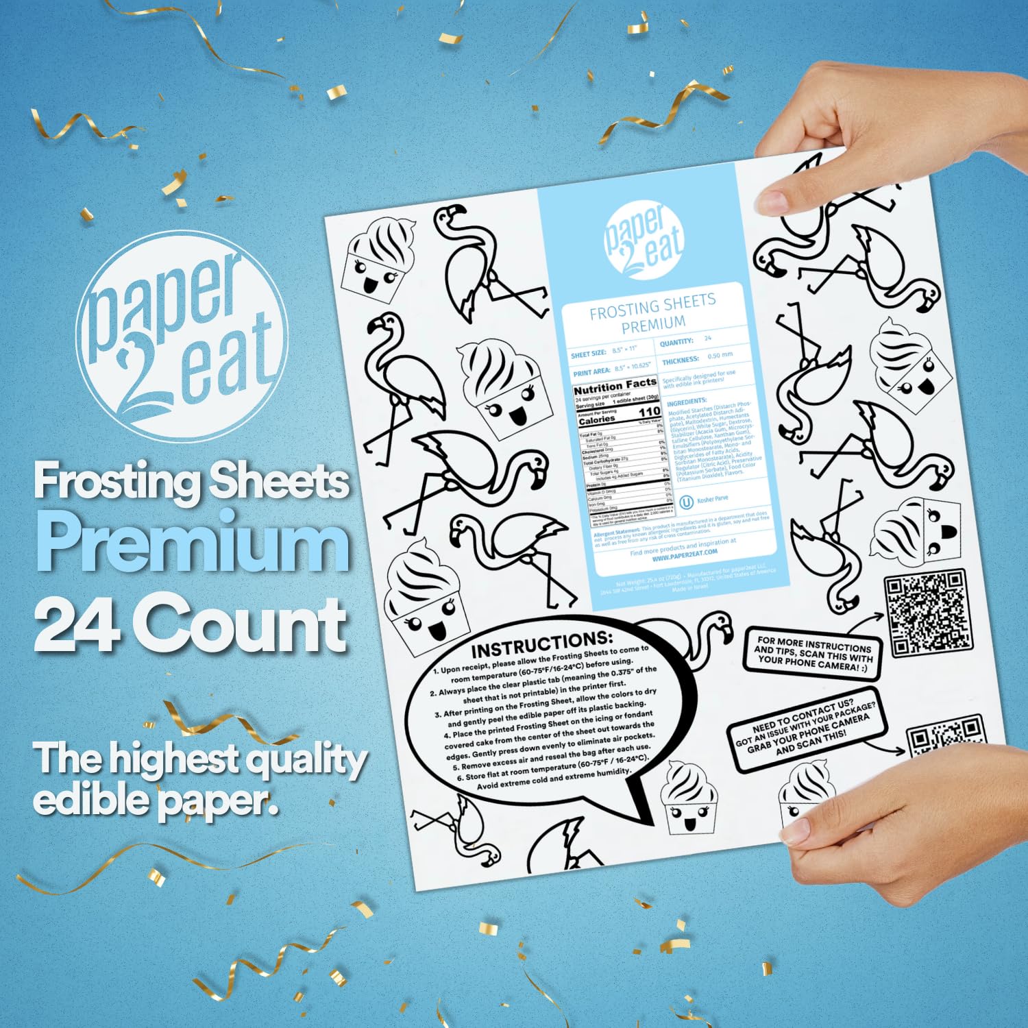 paper2eat Frosting Sheets Premium (Icing Sheets) 8.5“ x 11“ – 24 count – White Edible Printer Paper