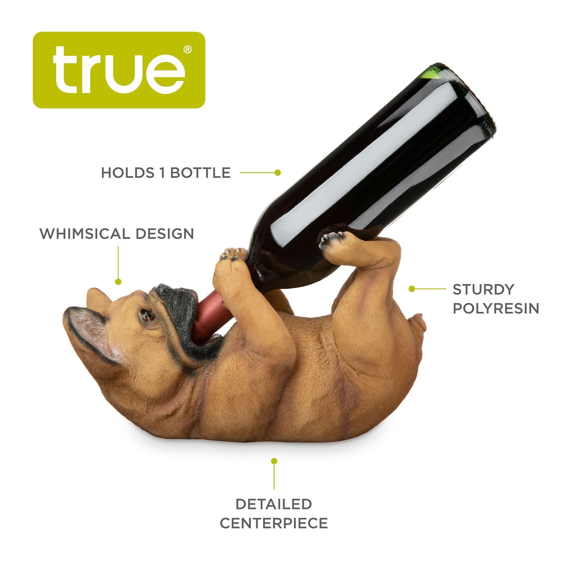 True French Bulldog Polyresin Wine Bottle Holder Set of 1, Multicolor, Holds 1 Standard Wine Bottle