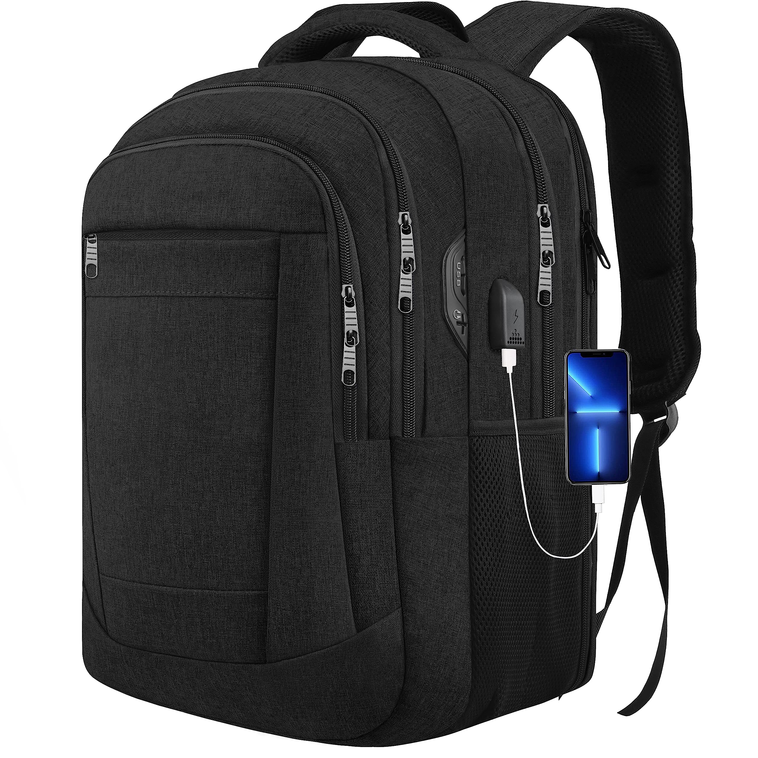 ANTERK Travel Backpack, Extra Large Laptop Backpack, TSA Business Backpack Durable 17.3 Inch School Backbag with USB Port, Anti Theft Computer Backpack Christmas Gifts for Men Women, Black