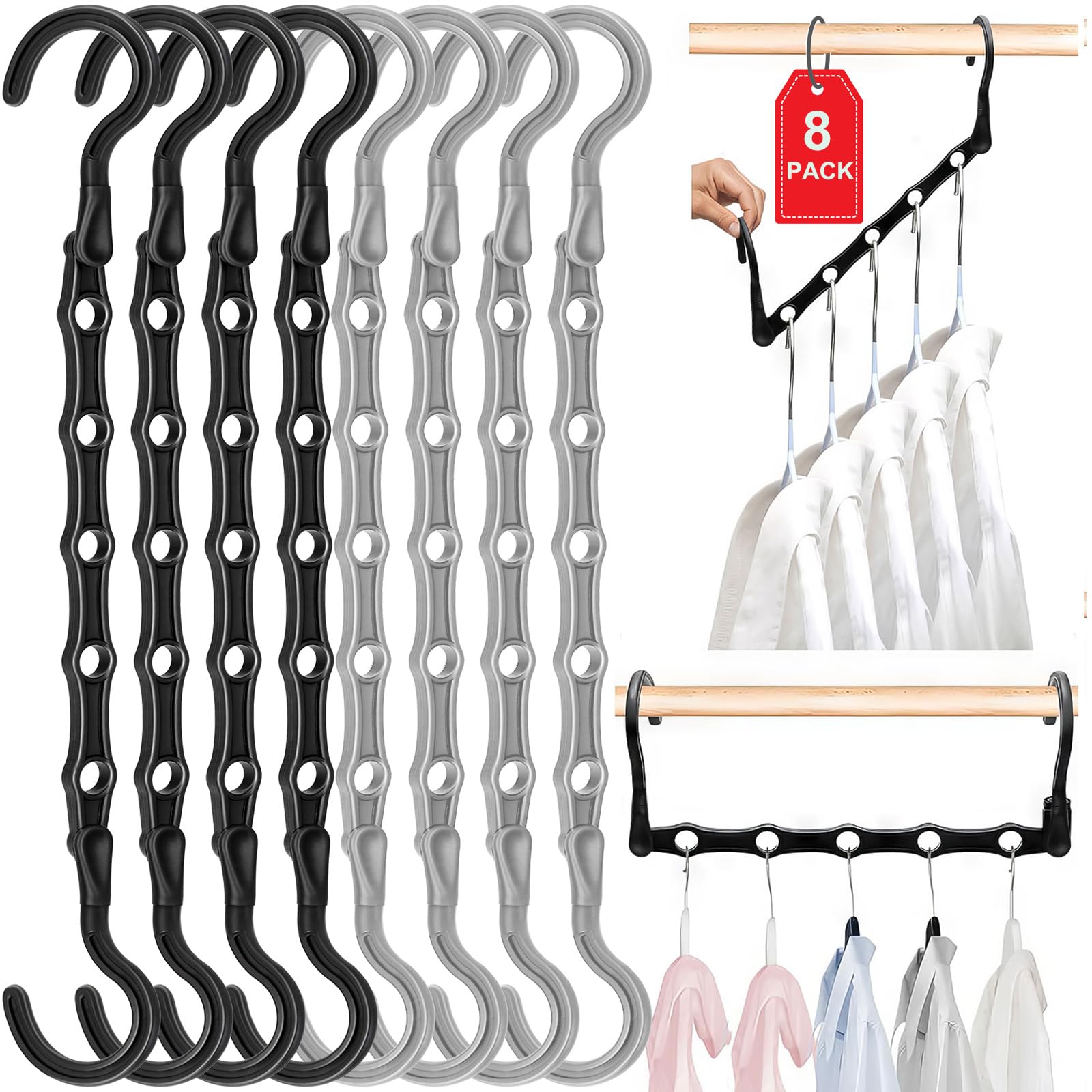 Closet Organizer,12 Pack Stronger Closet Organizers and Storage Clothes Hanger with 5 Holes Closet Storage for Heavy Clothes,College Dorm Room Essentials Magic Closet Organization Space Saving Hangers