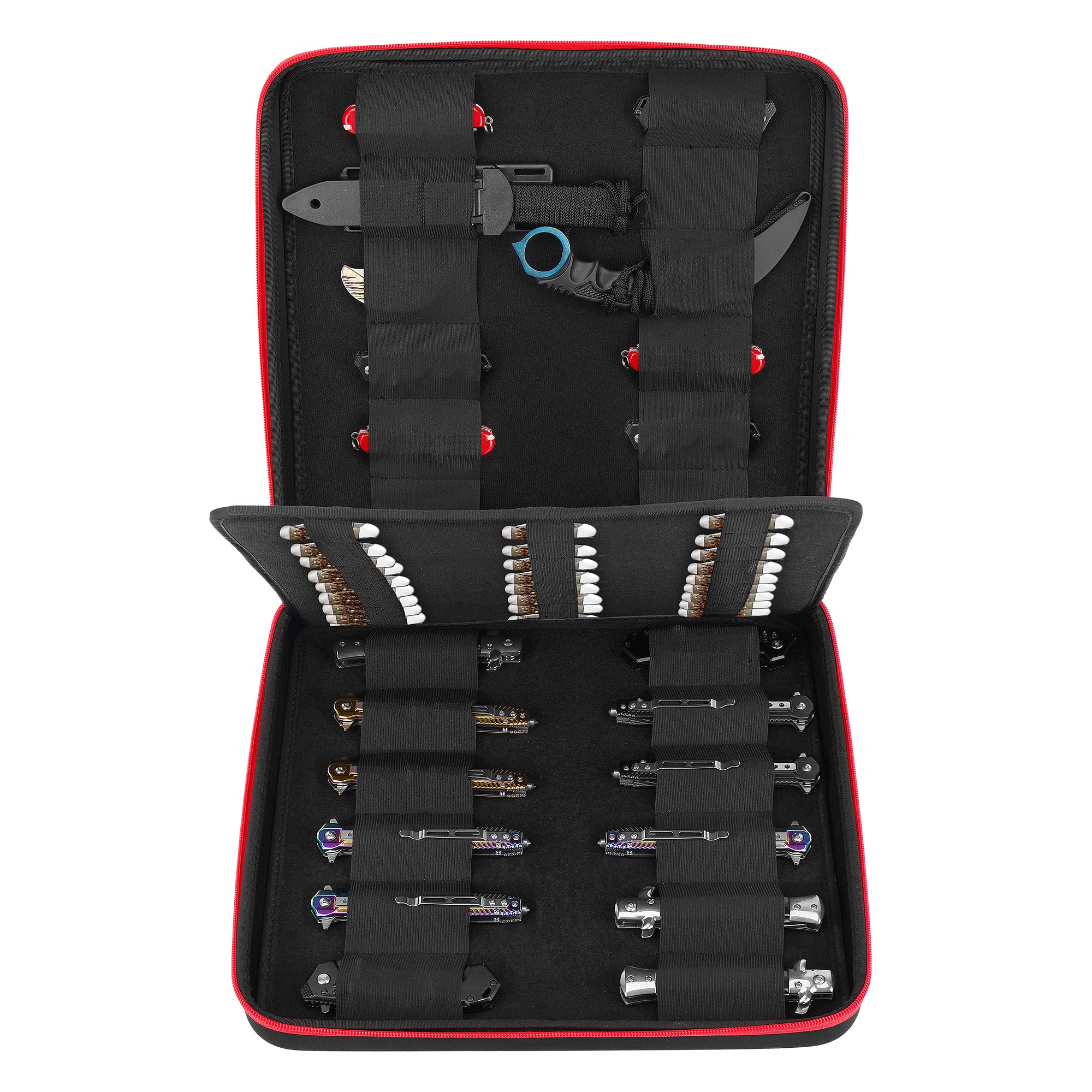 Risou Knife Display Case for Butterfly Knife, Folding Knives, Knives Displaying Storage Box and Carrying Organizer Holds up to 69 Knife for Survival, Tactical, Outdoor, EDC Mini Knife (Only Case)