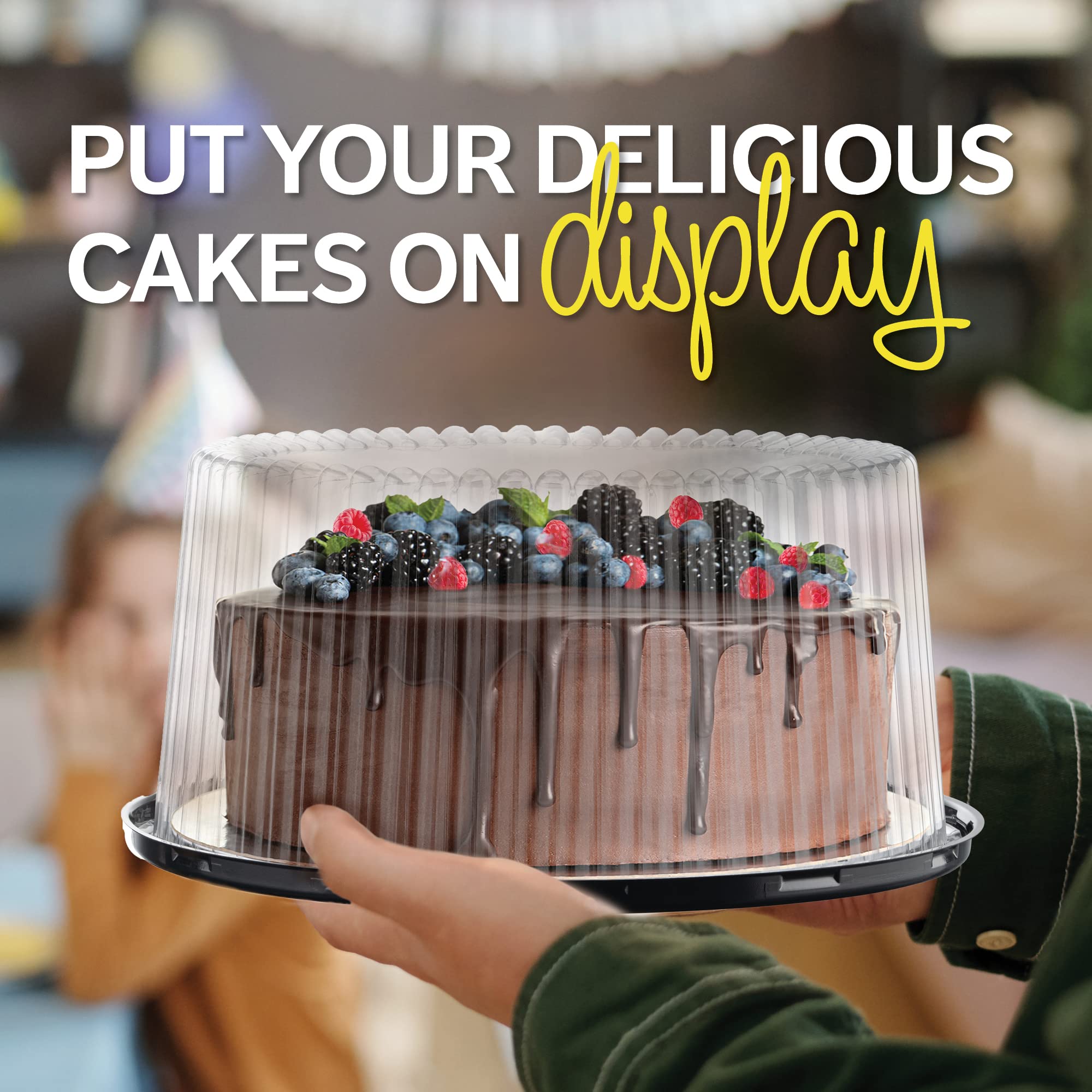 9" Plastic Disposable Cake Containers Carriers with Dome Lids and Cake Boards | 3 Round Cake Carriers for Transport | Clear Bundt Cake Boxes/Cover | 2-3 Layer Cake Holder Display Containers