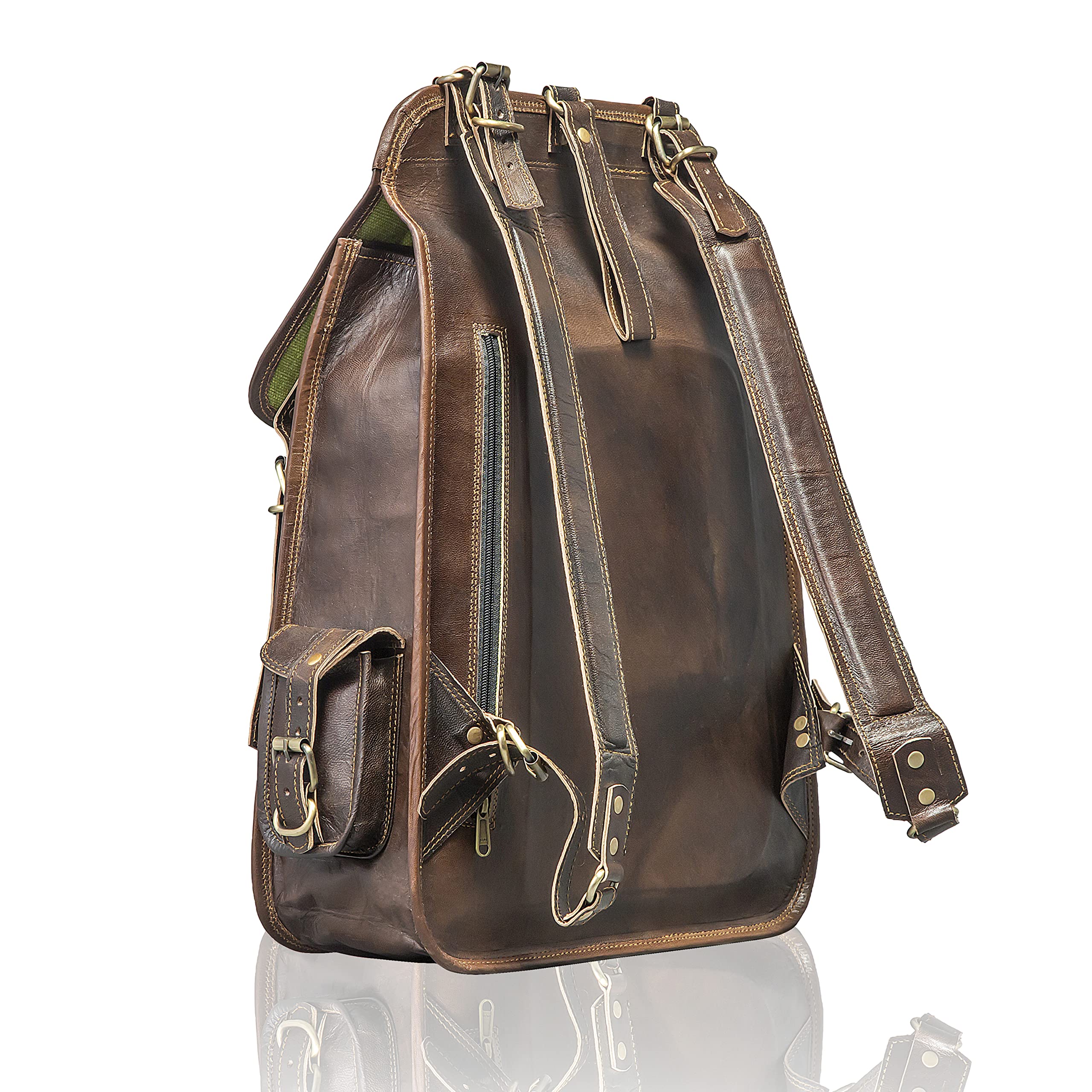 THE CHARMIKA Full Grain 21 Inch Leather Laptop Rucksack Knapsack / Large Backpack Casual Bookbag Daypack Camping Travel (Dark Choco Vintage)