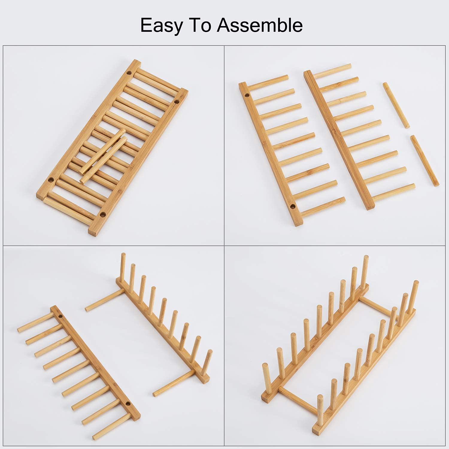 HBlife 2pcs Bamboo Dish Plate Bowl Cup Book Pot Lid Cutting Board Drying Rack Stand Drainer Storage Holder Organizer Kitchen Cabinet(Keep Dry)