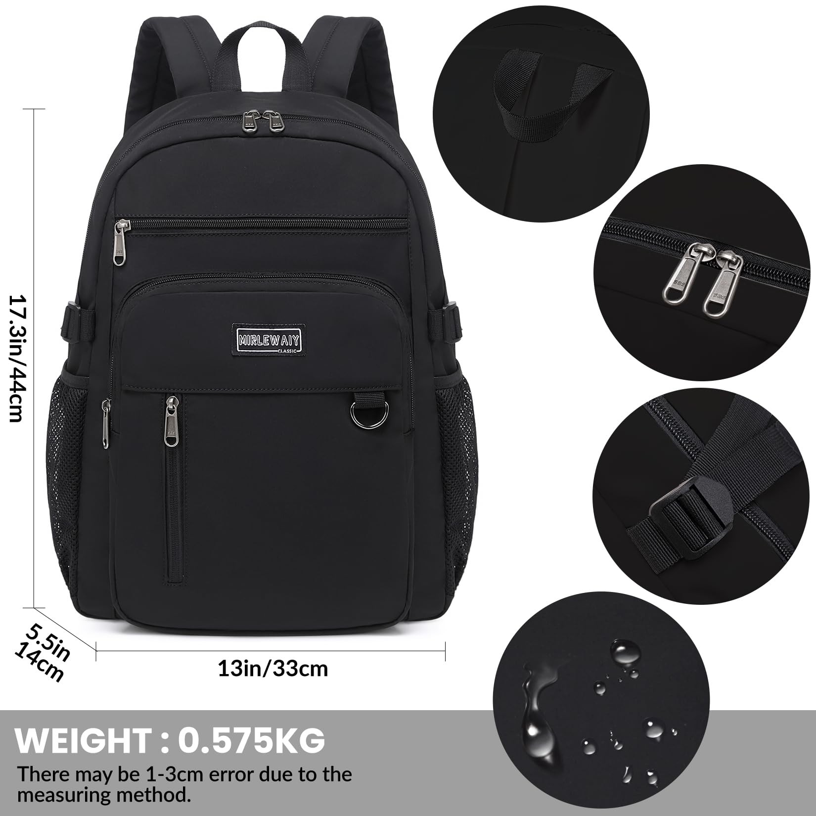 MIRLEWAIY The Young People's Choice Casual Daypack College Backpack Lightweight School Bookbag Black Backpack Work Bag For Teenagers Men Women, Black