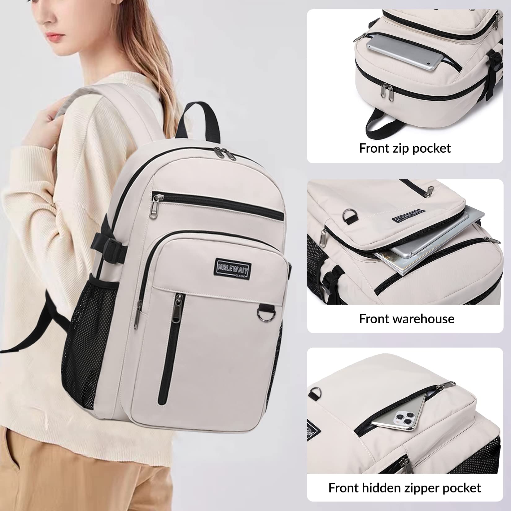 MIRLEWAIY The Young People's Choice Casual Daypack College Backpack Lightweight School Bookbag Black Backpack Work Bag For Teenagers Men Women, Black