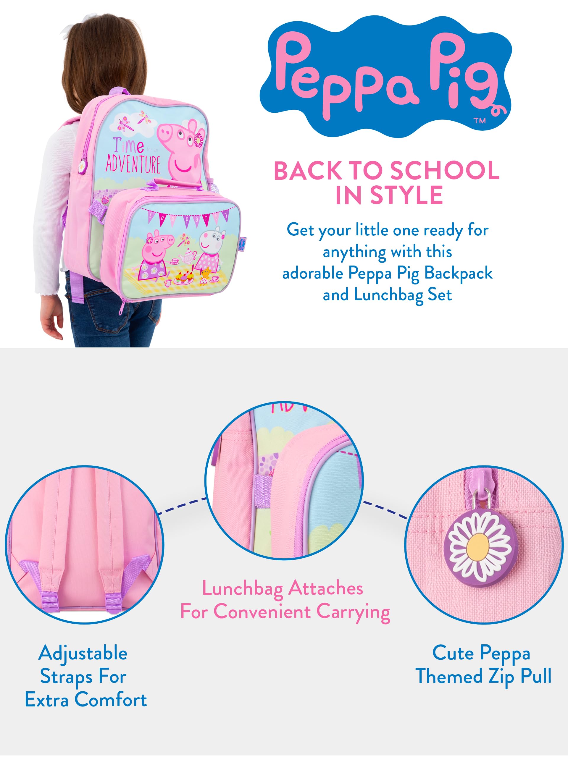 Peppa Pig Kids Backpack and Lunch Box Set Pink