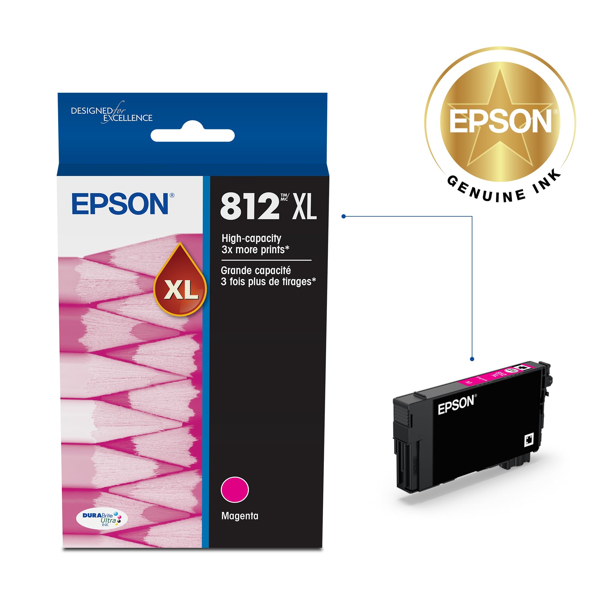 EPSON T812 DURABrite Ultra Ink High Capacity Magenta Cartridge (T812XL320-S) for select Epson WorkForce Pro Printers