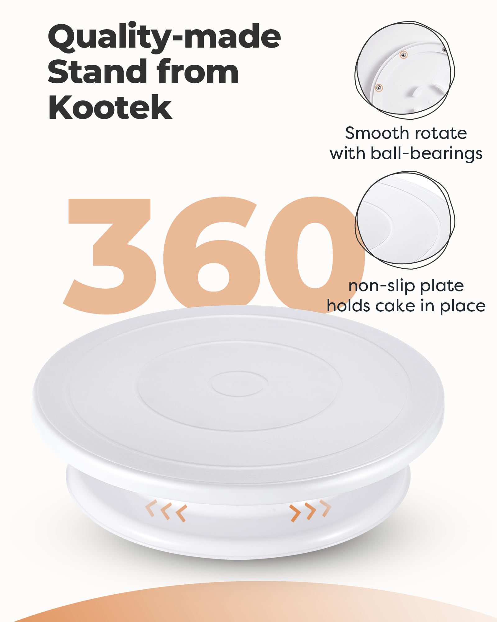 Kootek 11 Inch Rotating Cake Turntable with 2 Icing Spatula and 3 Icing Smoother, Revolving Cake Stand White Baking Cake Decorating Kits Supplies