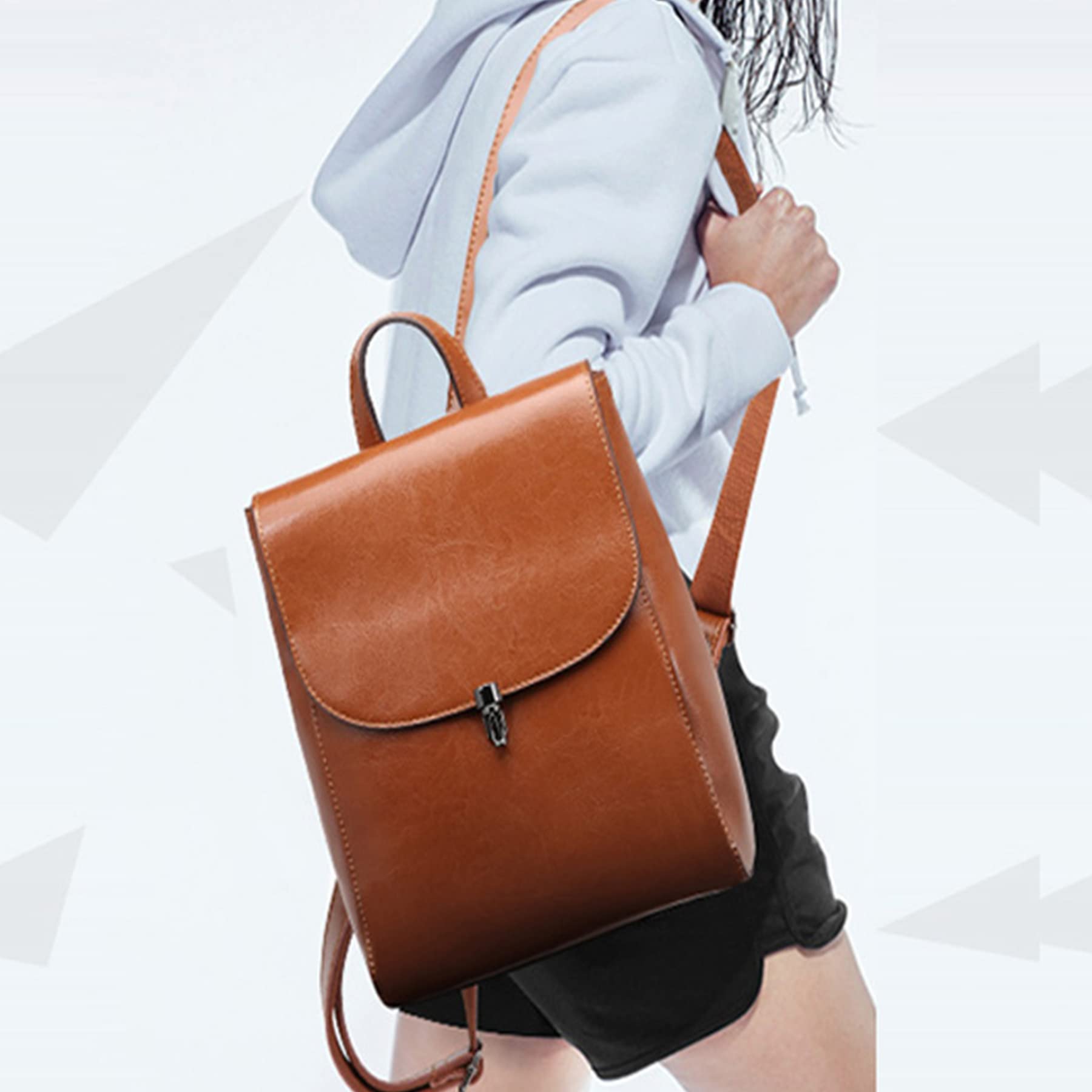 HESHE Women’s Leather Backpack Casual Style Flap Backpacks Daypack for Ladies (Brown)