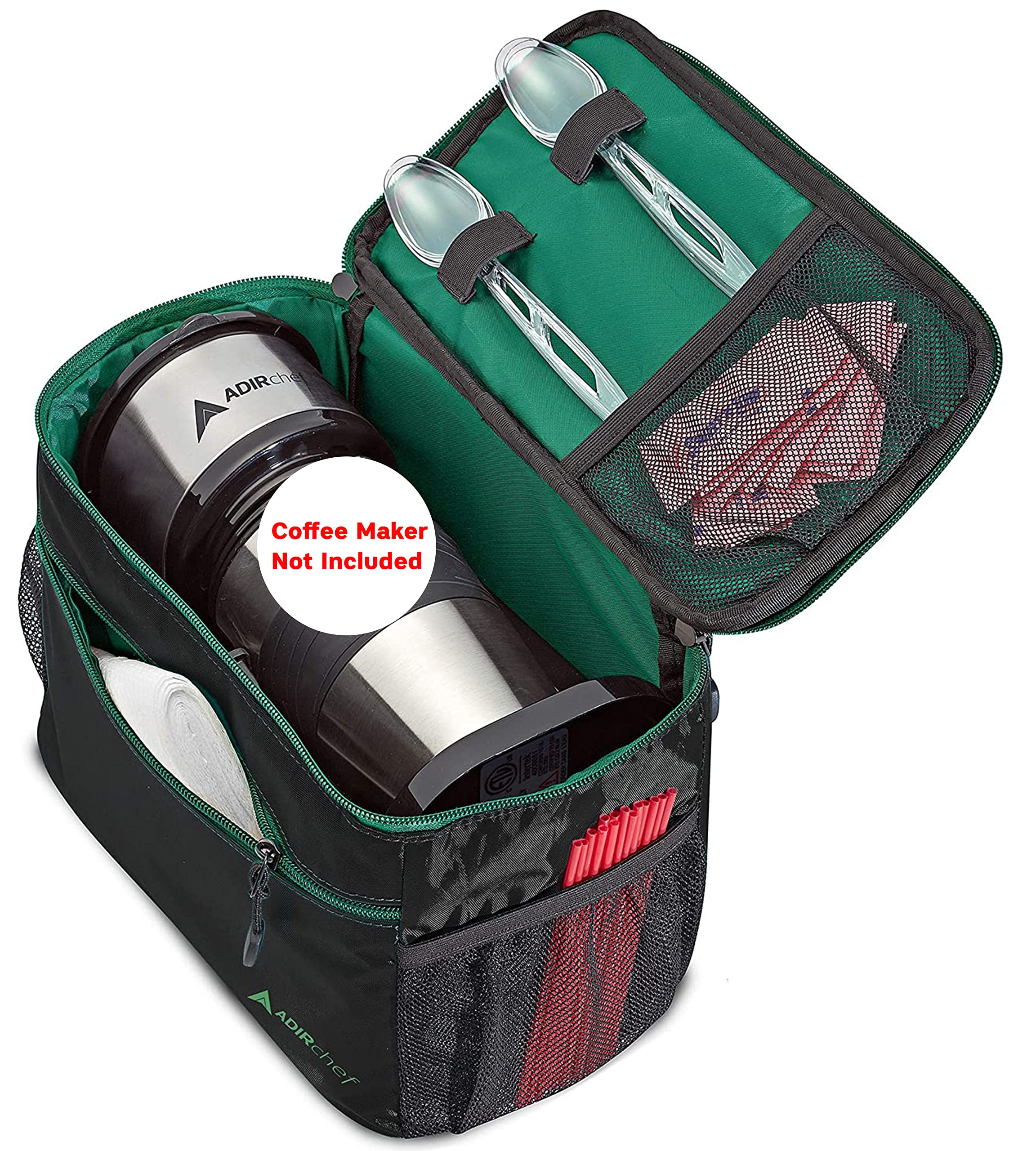 Adir Mini Single Serve Travel Coffee Maker Pouch Organizer, Portable For Travel, Camping, Office Lunch Bag For Grab & Go Daily Use (Red)