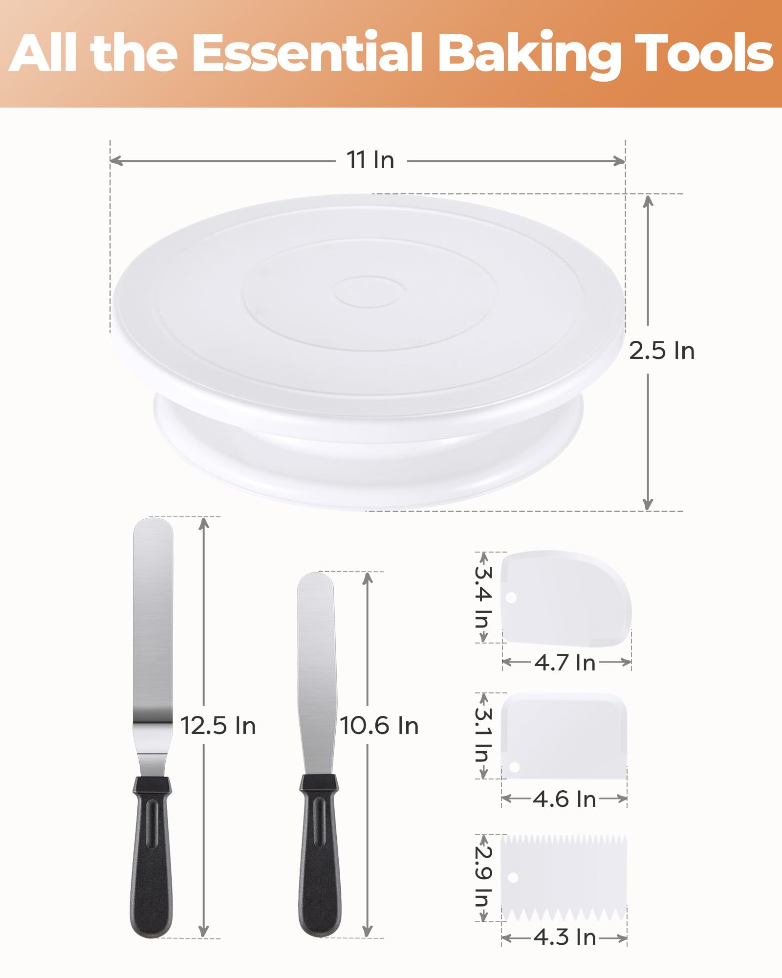 Kootek 11 Inch Rotating Cake Turntable with 2 Icing Spatula and 3 Icing Smoother, Revolving Cake Stand White Baking Cake Decorating Kits Supplies