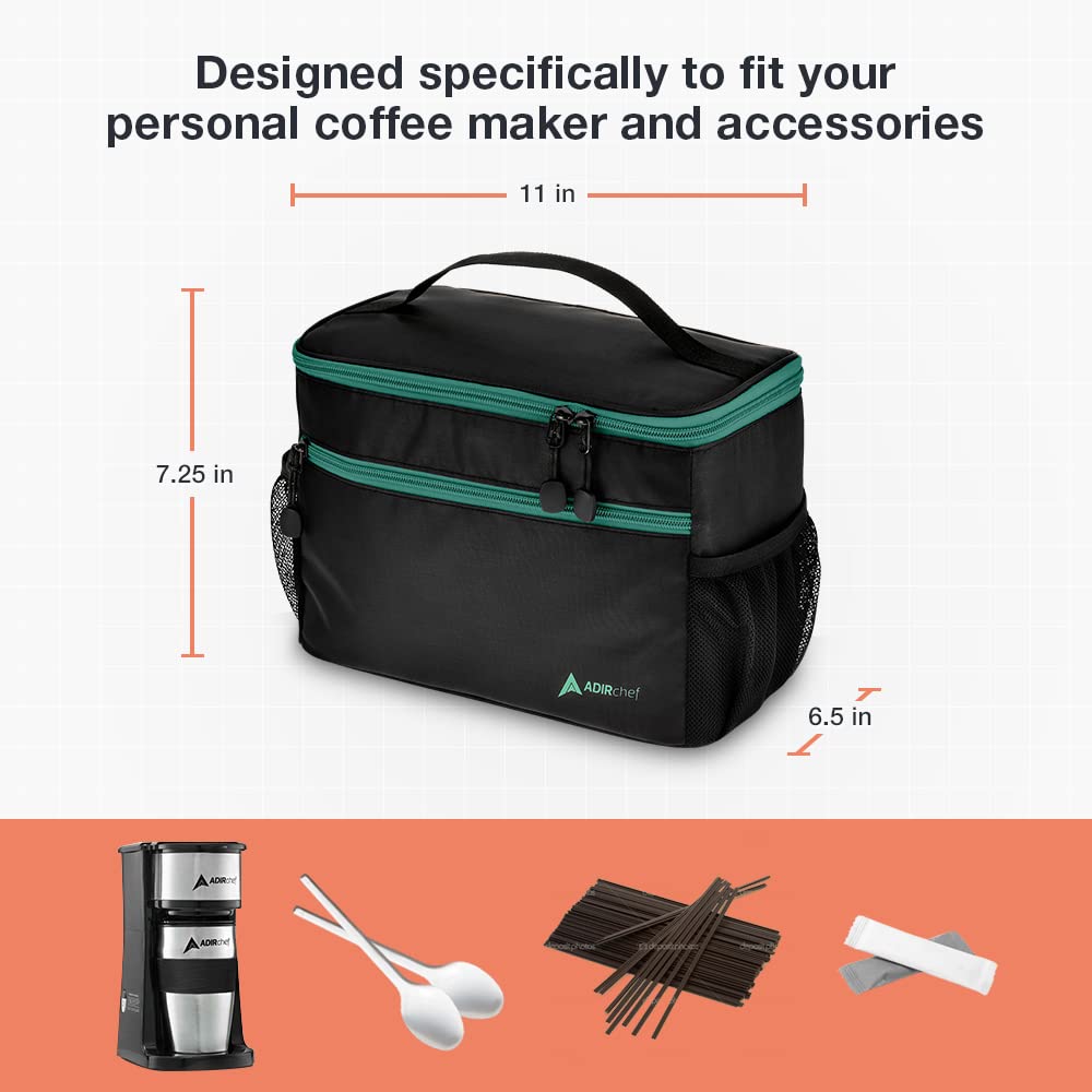 Adir Mini Single Serve Travel Coffee Maker Pouch Organizer, Portable For Travel, Camping, Office Lunch Bag For Grab & Go Daily Use (Red)