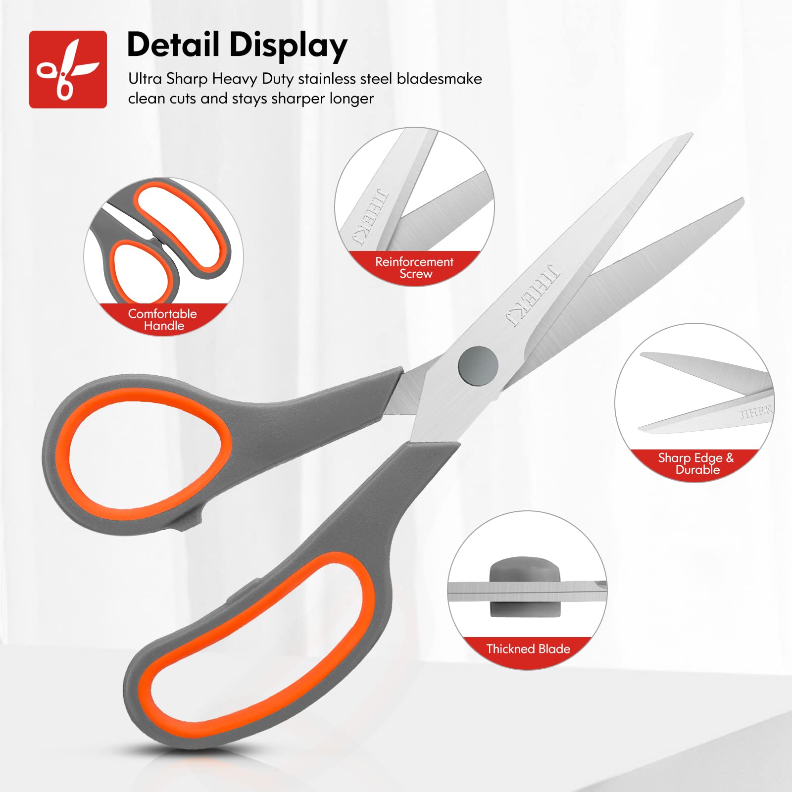 Scissors Bulk 6-Pack, All Purpose Scissors Stainless Steel Sharp Scissors for Office Home General Use Craft Supplies, High/Middle School Classroom Class Older Kids Scissor Set, Right / Left Handed