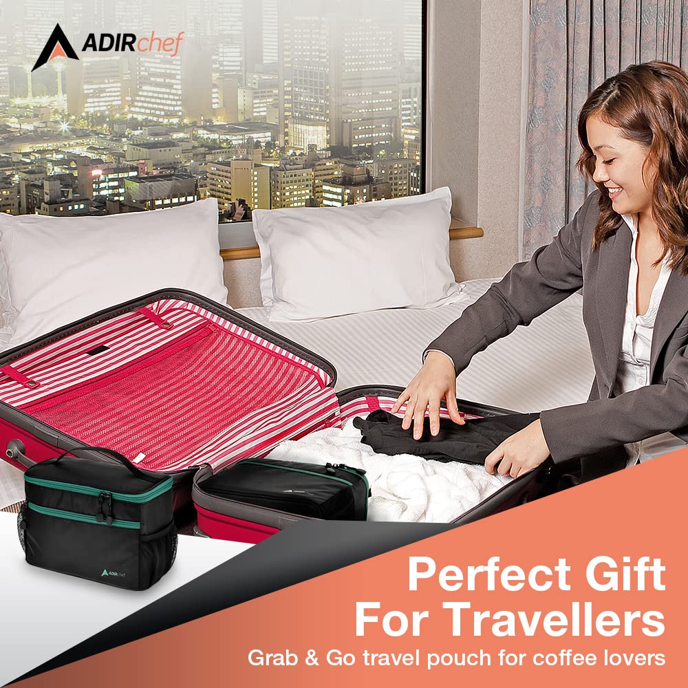 Adir Mini Single Serve Travel Coffee Maker Pouch Organizer, Portable For Travel, Camping, Office Lunch Bag For Grab & Go Daily Use (Red)