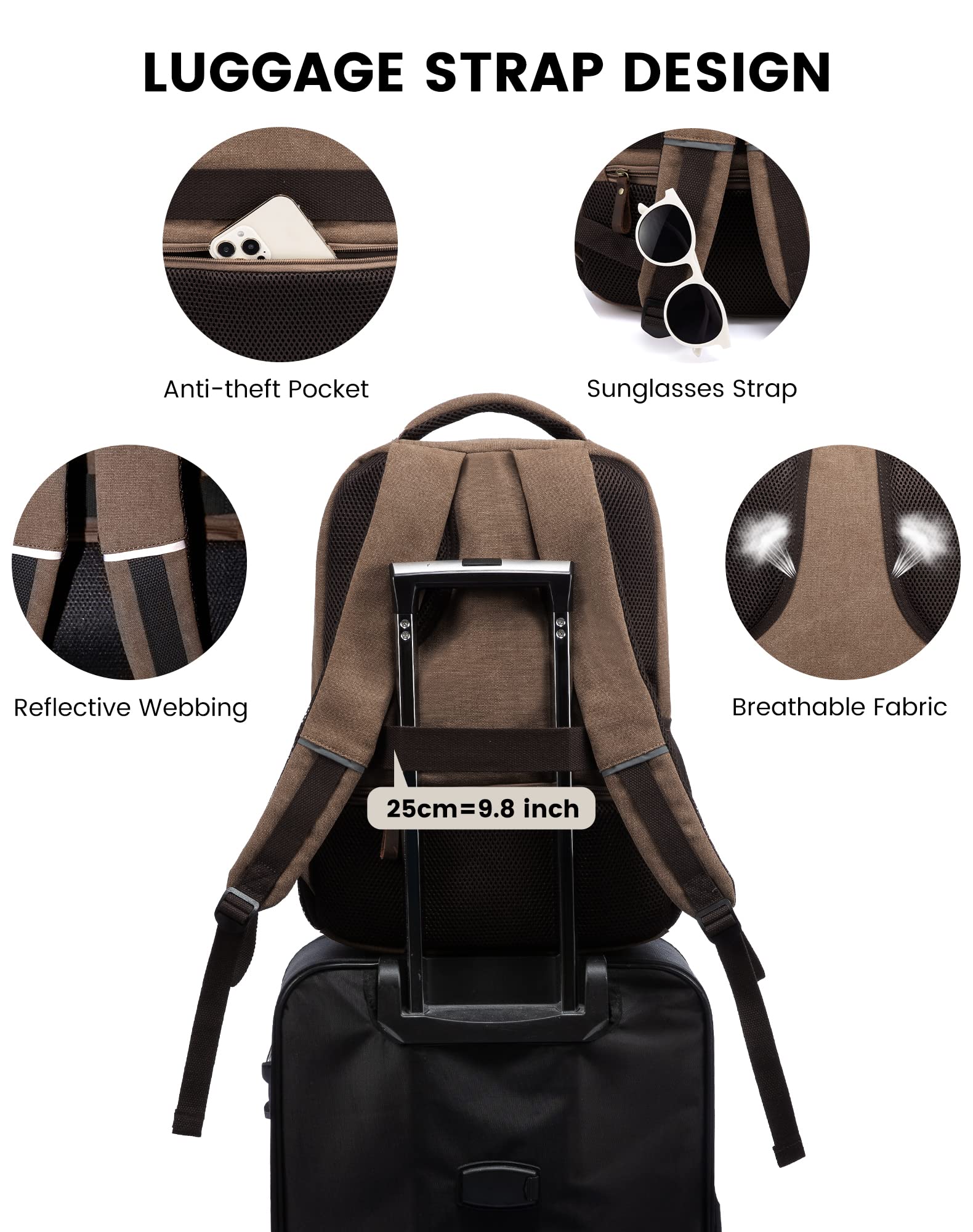 LOVEVOOK Canvas Backpack for Men,15.6 inch Vintage Rucksack for Casual,Large Capacity Travel Backpack,Laptop Backpack with USB Port for School Bookbag Casual Work College (15.6 inch&Brown)