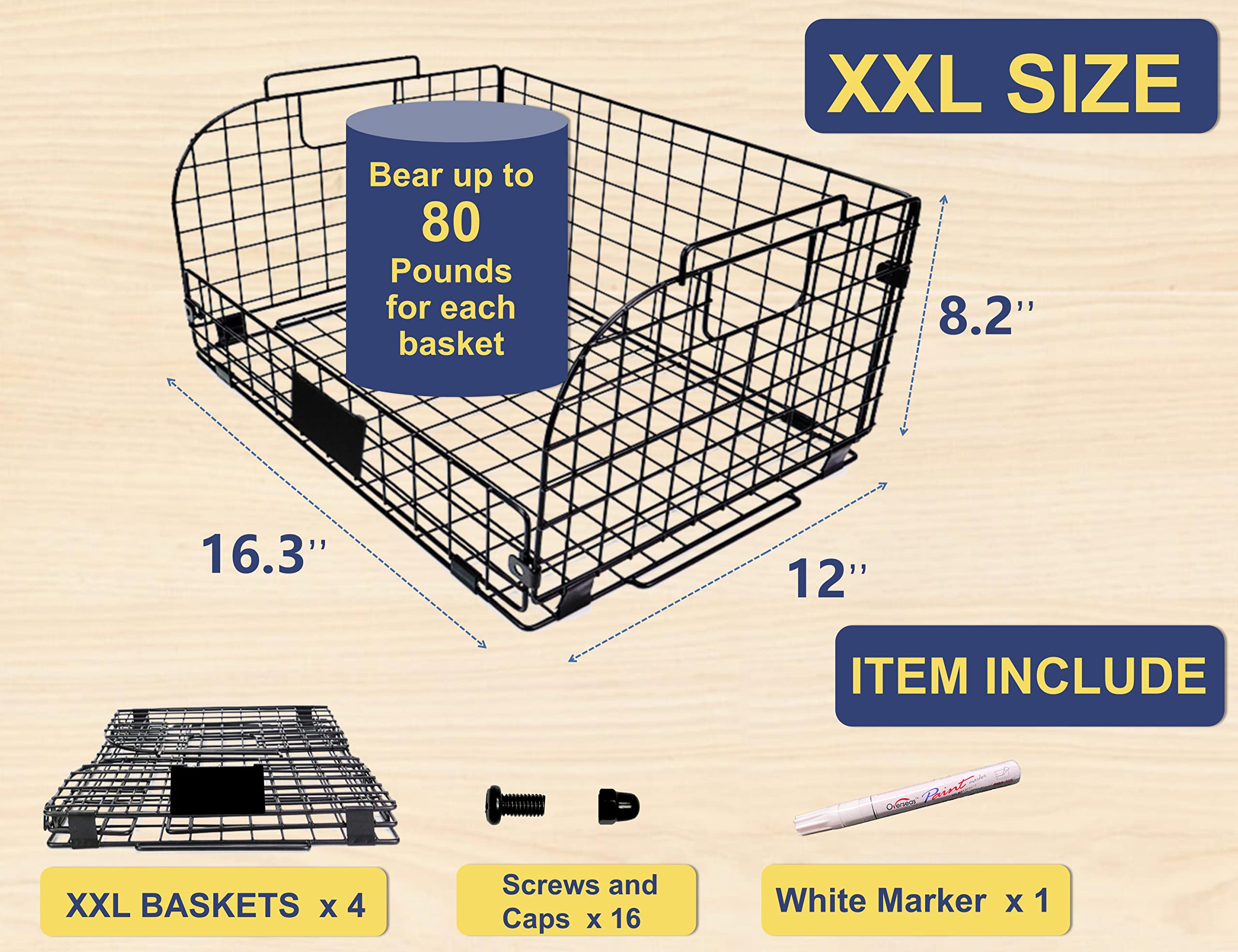 4 PACK XXL Kitchen Organization and Storage Pantry Baskets,Fruit Basket For Kitchen Cabinet,Metal Baskets For Organizing,Vegetable Fruit Snack Chips Onion Potato Cans Organization