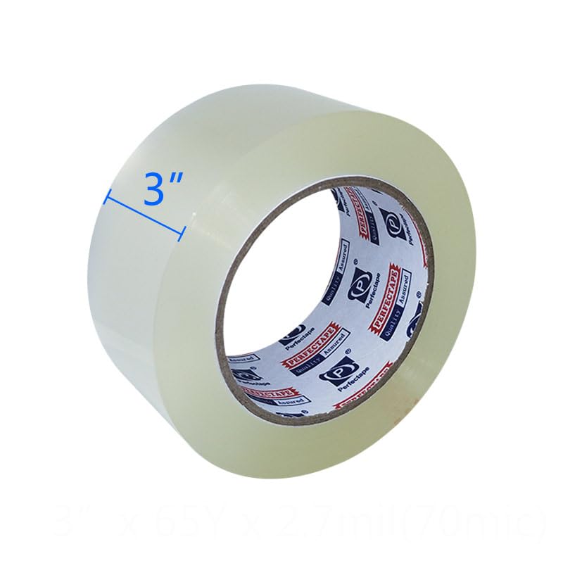 PERFECTAPE 3" Heavy Duty Packing Tape 6 Rolls, Total 390Y, Clear, 2.7 mil, 3 inch x 65 Yards, Ultra Strong, Refill for Packaging and Shipping