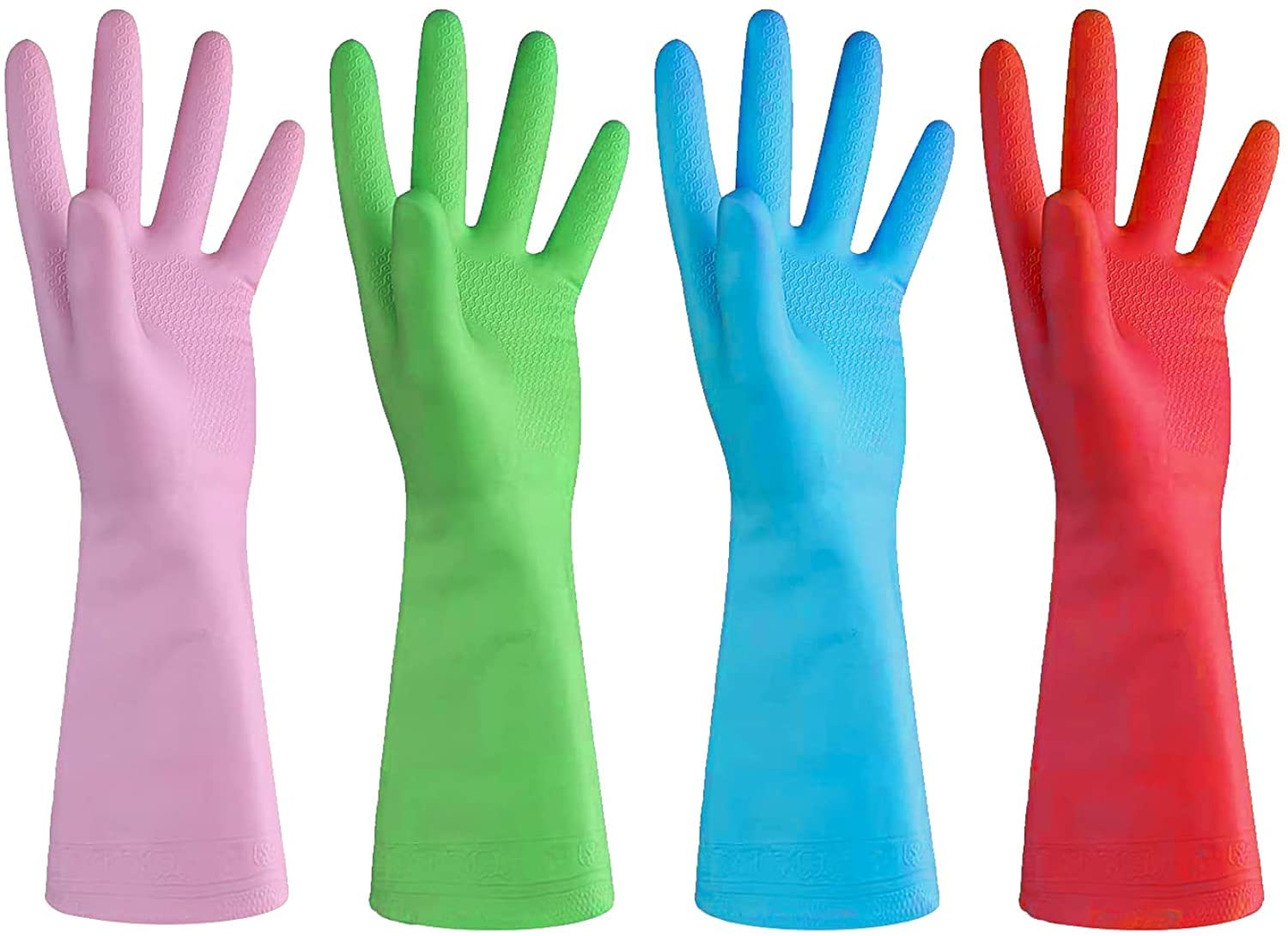 URBANSEASONS Dishwashing Rubber Gloves for Cleaning â 4 Pairs Household Gloves Including Blue, Pink, Green and Red, Non Latex and Fit Your Hands Well, Great Kitchen Tools