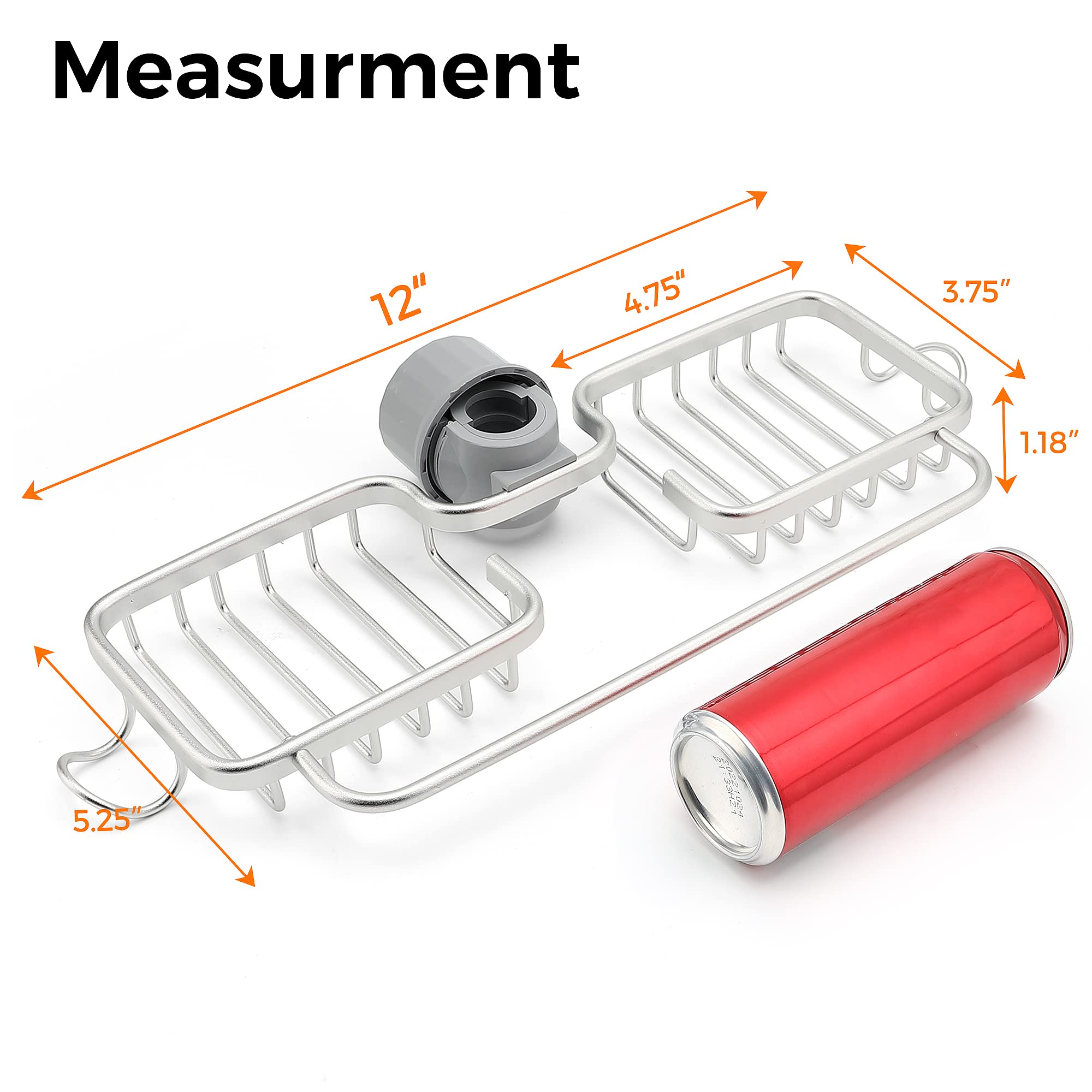 Ravinte Sponge Holder for Kitchen Sink, Hanging Drain Sink Sponge Holder Over Facuet Sponge Holder Sink Caddy Faucet Rack for Kitchen Sink Organizer and Bathroom Shower Rack--Double Square, Silver