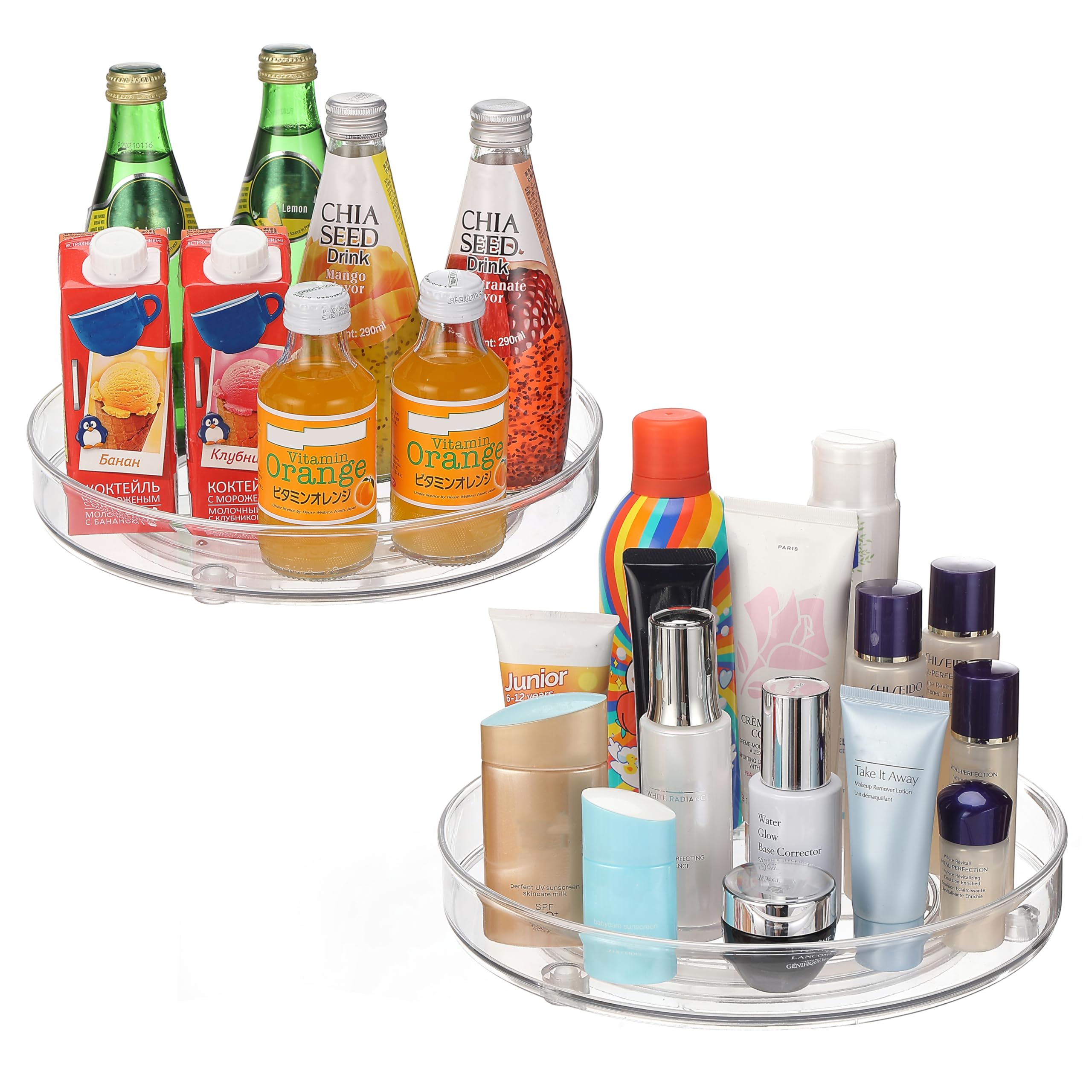 URALFA 2-Pack Lazy Susan Cabinet Organizer, Plastic Rotating Round Lazy Susan Turntable for Pantry, Countertop, Table, Fridge, 10.5 Inch