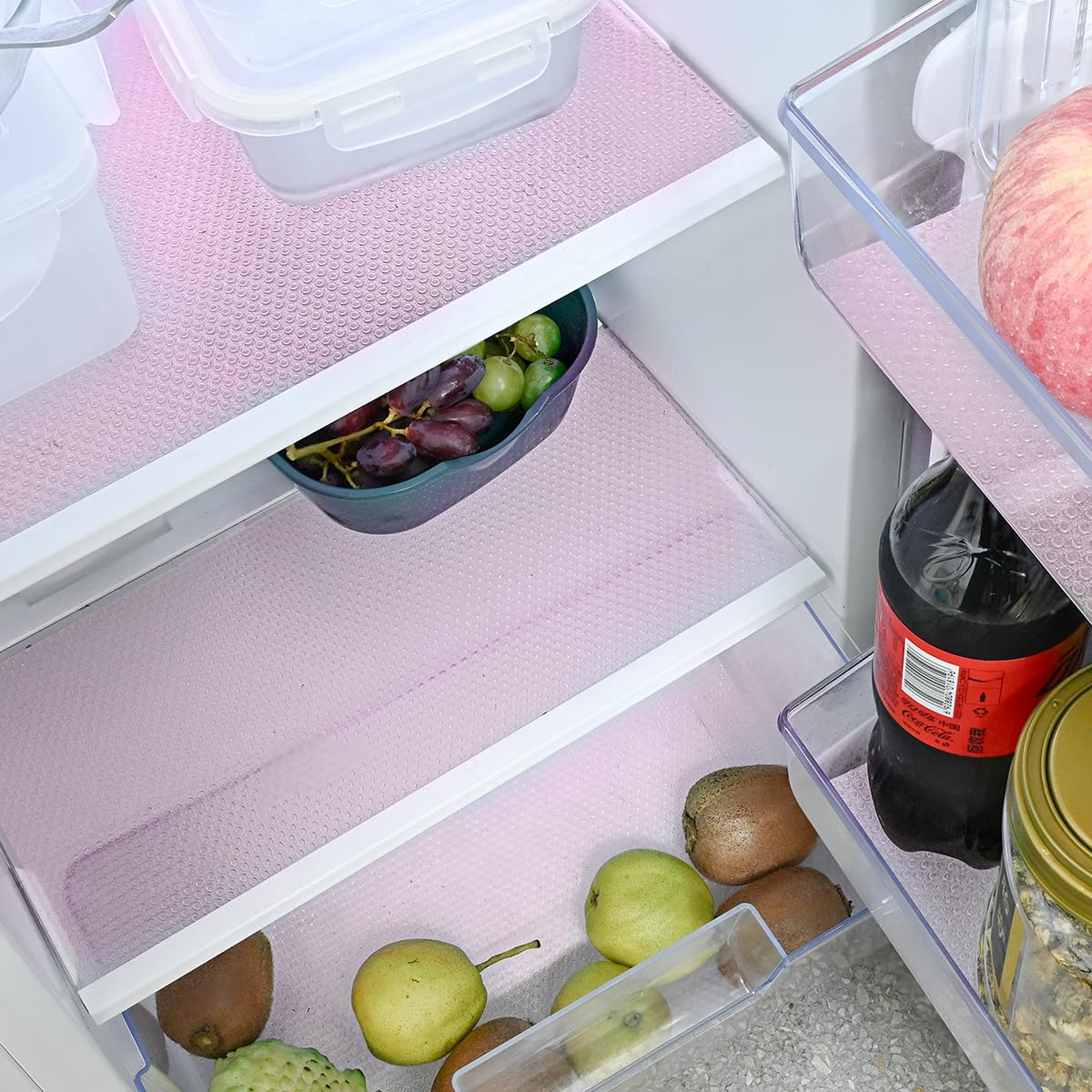 BOPART 8Pcs Refrigerator Liners Washable Fridge Shelf Liners Mats for Freezer Glass Shelves Kitchen Cabinets Cupboards Drawers (17.7" x 11.4", Pink)