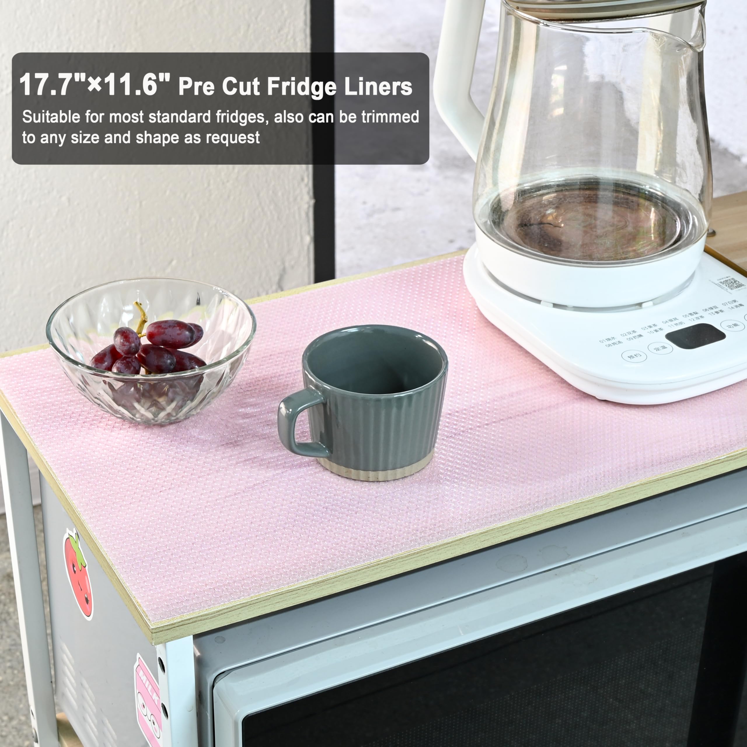 BOPART 8Pcs Refrigerator Liners Washable Fridge Shelf Liners Mats for Freezer Glass Shelves Kitchen Cabinets Cupboards Drawers (17.7" x 11.4", Pink)
