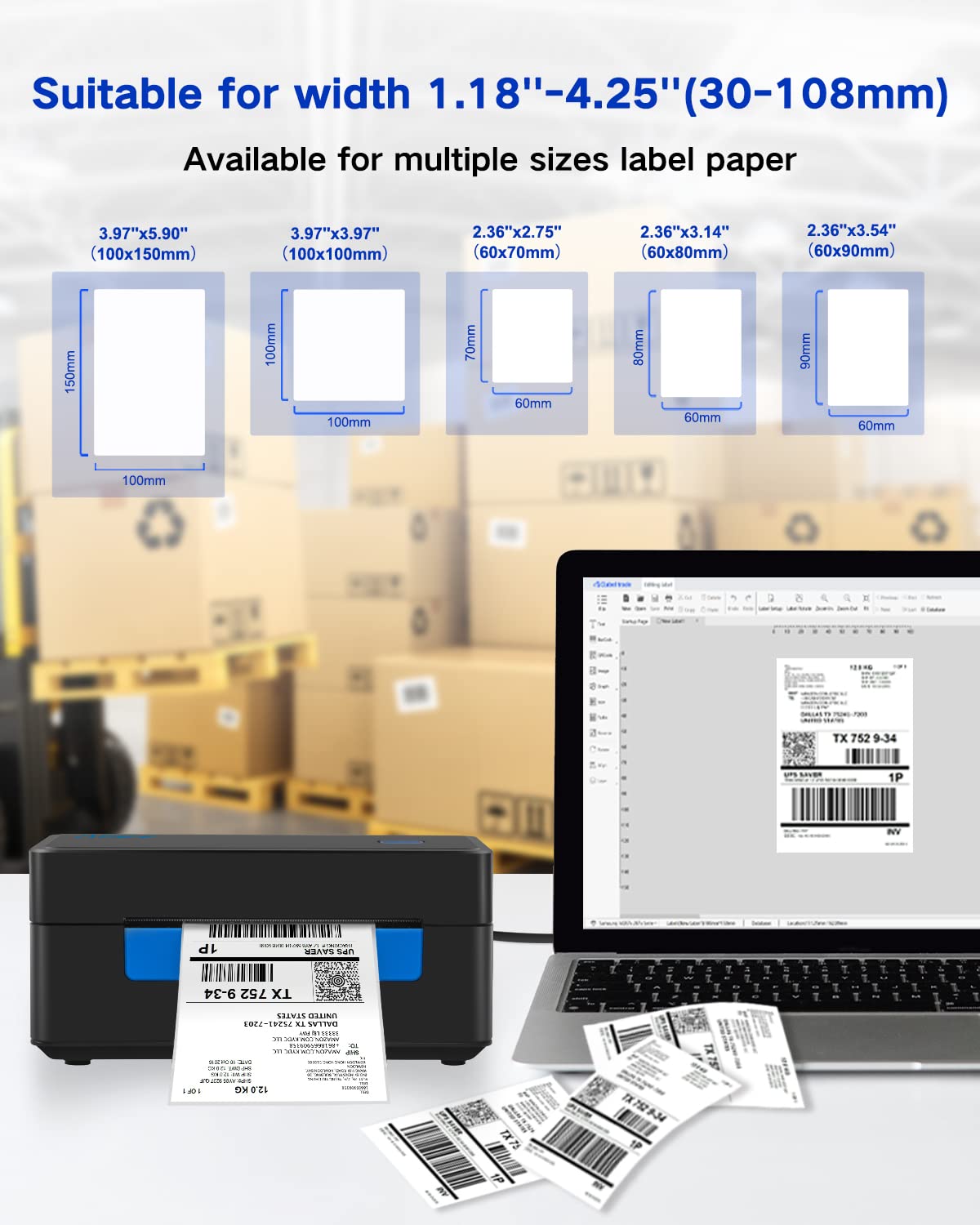 CLABEL Bluetooth Shipping Label Printer,4x6 Thermal Label Printer for Small Business Shipping Packages, Compatible with Amazon, Ebay, Etsy, Shopify, FedEx, UPS, etc, Support Windows,Mac CT428S