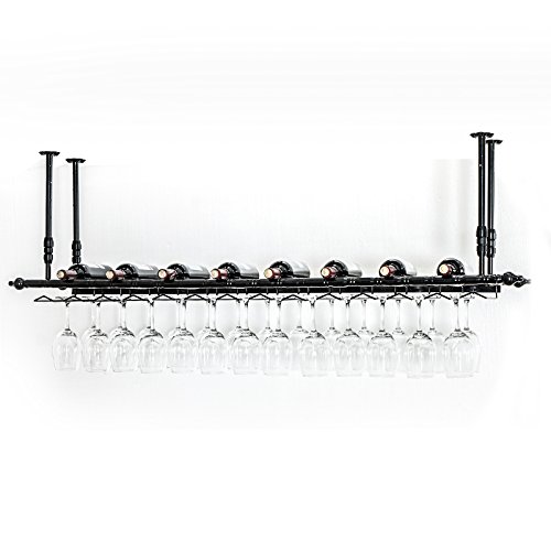 WGX Design For You Wine Bar Wall Rack 60'' Hanging Bar Glass Rack&Hanging Bottle Holder Adjustable(Bronze)