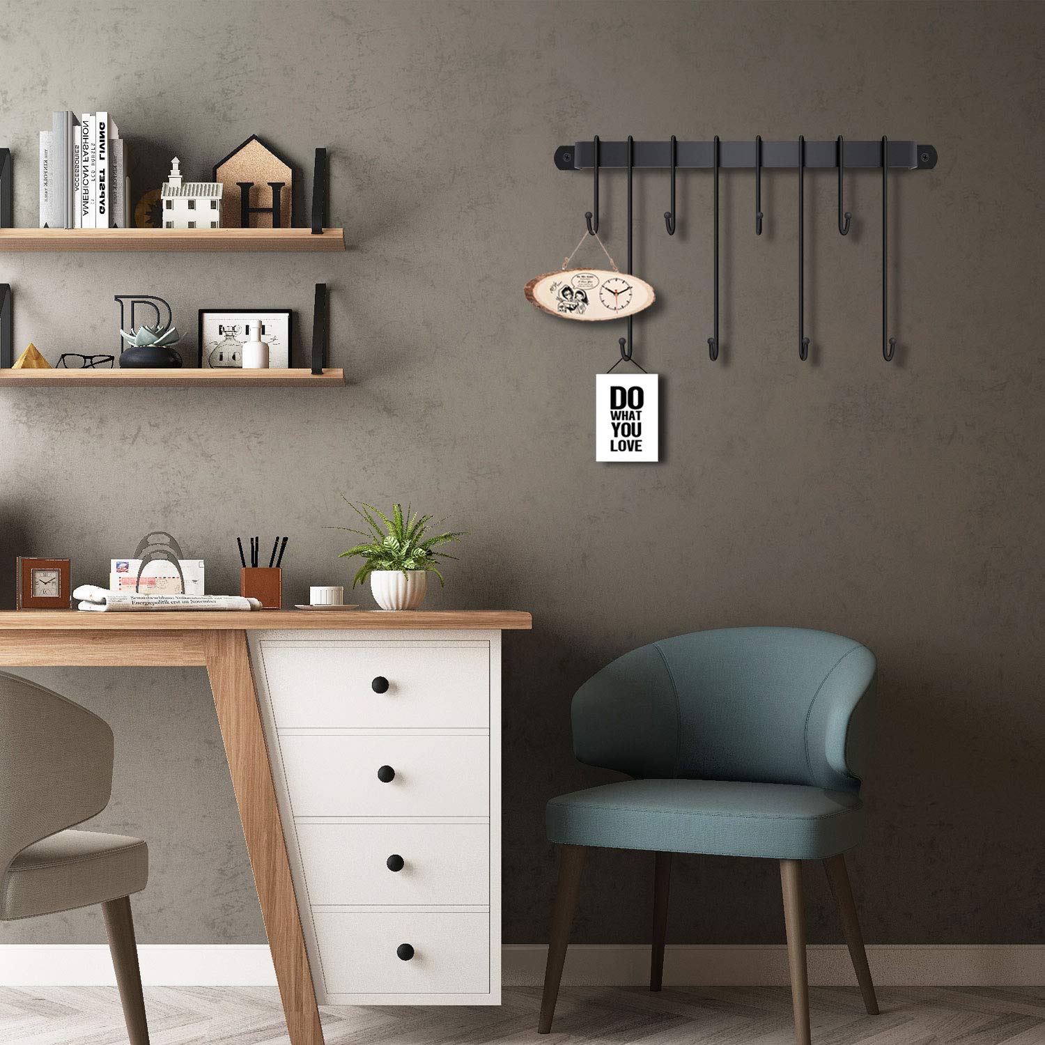 SHUNTU Coffee Cup Holder Wall Mounted - Coffee Cup Rack Mug Hooks in Kitchen Counter or Coffee Bar Station for Mug Display, Storage or Collections, Kitchen Utensils Hanger - Easy to Install