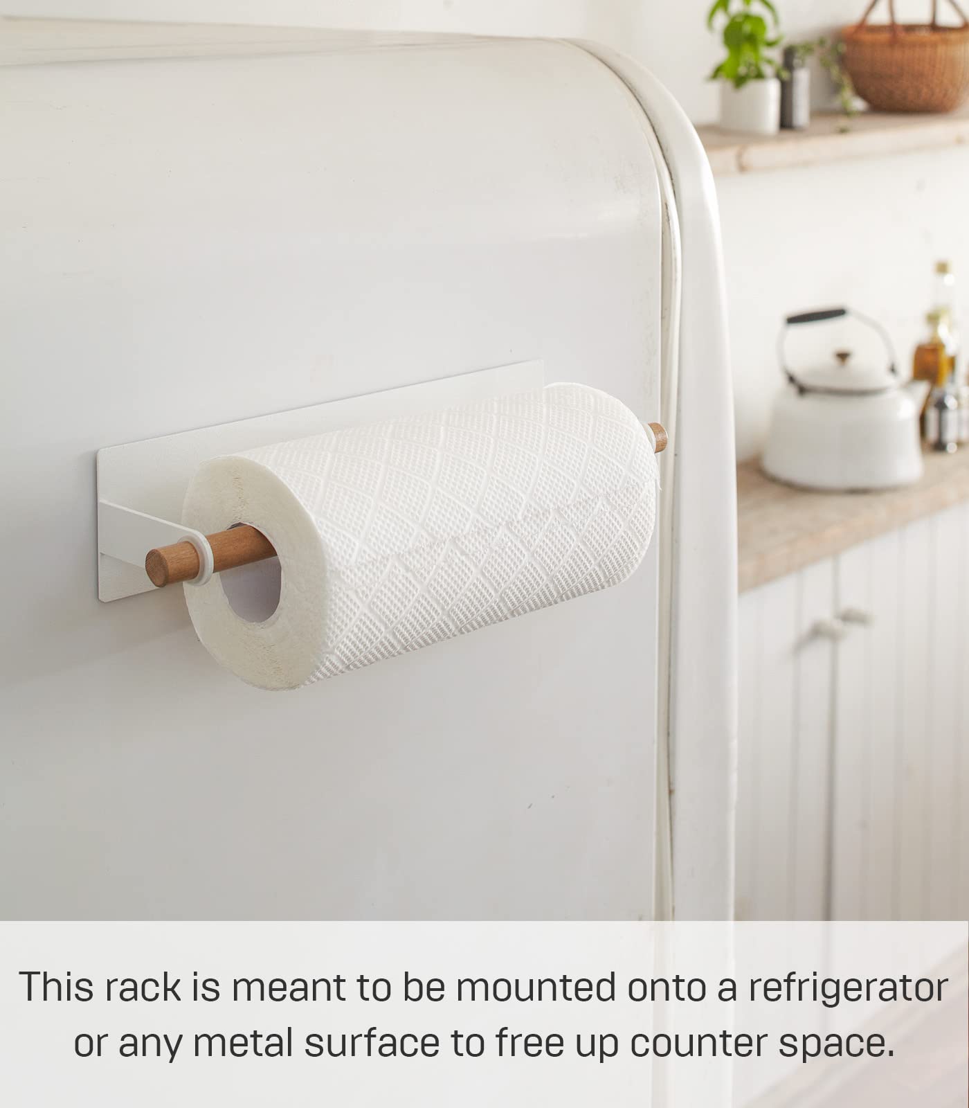 YAMAZAKI Hanger Home Magnetic Paper Kitchen Storage | Steel + Wood | Small | Towel Holder, White