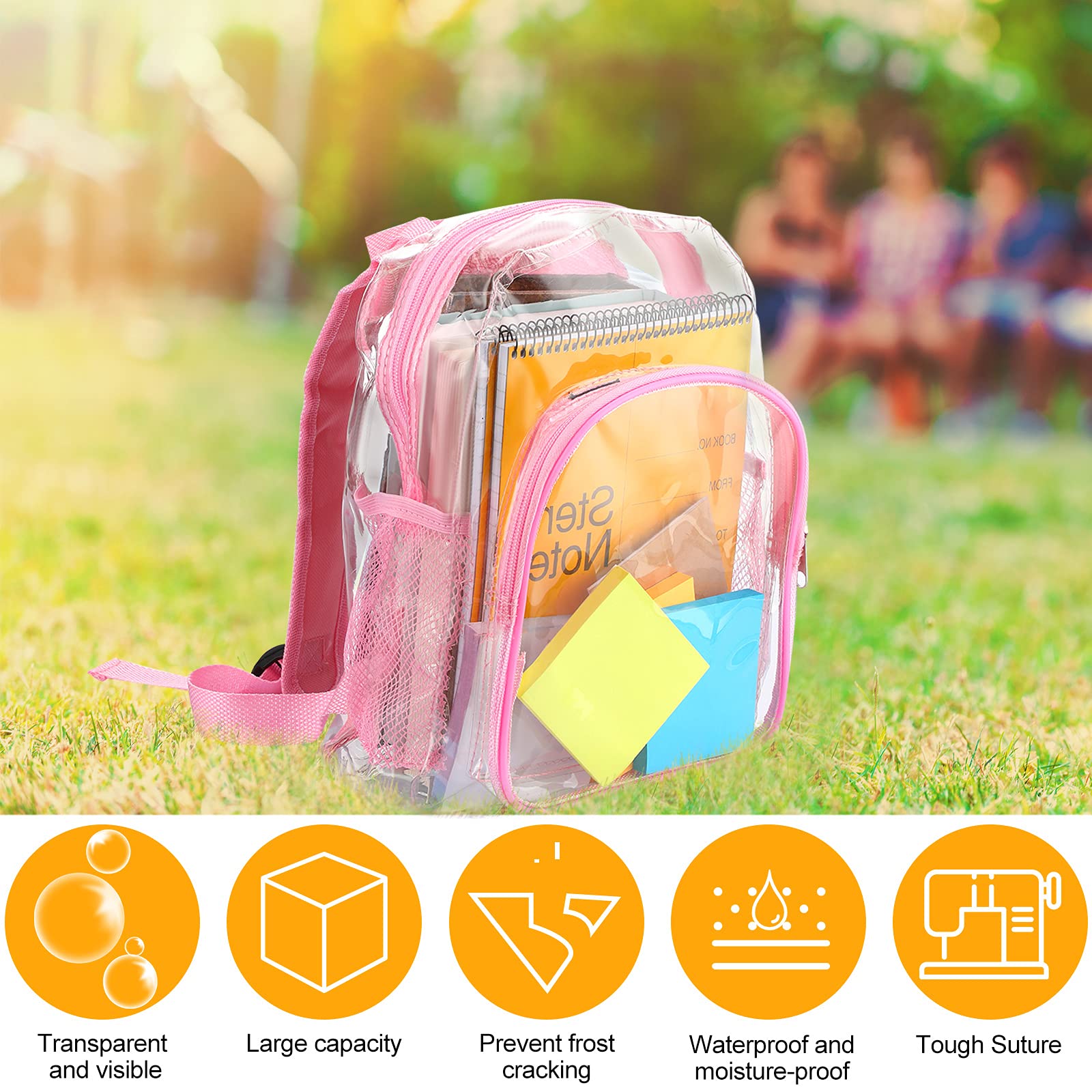 2 Pieces Cute Clear Backpack Plastic Transparent Bookbag See Through Plastic Bookbag for 1-5 Year Old Kindergarten children (Black, Pink)