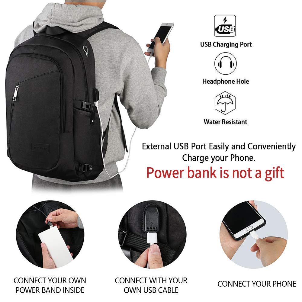 YOREPEK Slim Laptop Backpack, Anti Theft Backpack with USB Charging Port, Travel Durable College Bookbag Daypack, Water Resistant School Book Bag Fit 15.6 inch Laptops, Nice gift for Men Women, Black