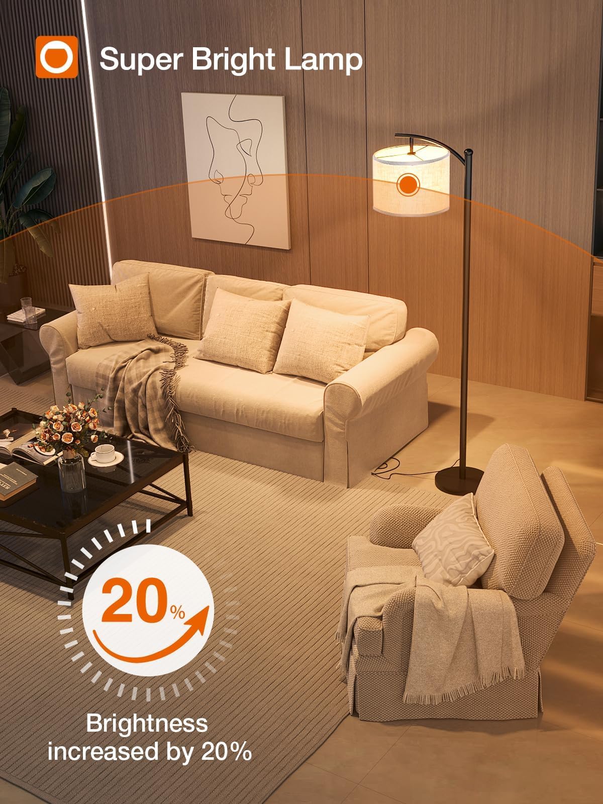 addlon Floor Lamp with 3CCT LED Bulb (9W), Lamp for Living Room with Beige Linen Lamp Shade, Modern Standing Lamp Floor Lamps for Bedrooms - Black