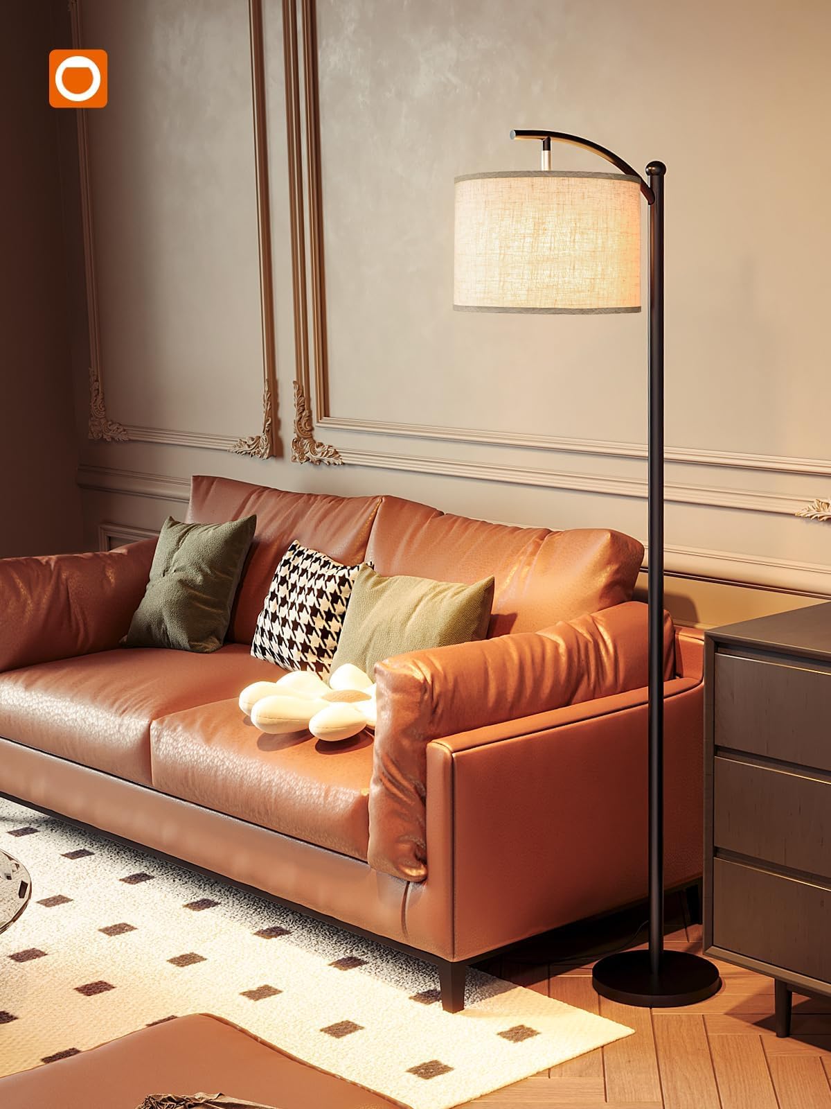 addlon Floor Lamp with 3CCT LED Bulb (9W), Lamp for Living Room with Beige Linen Lamp Shade, Modern Standing Lamp Floor Lamps for Bedrooms - Black