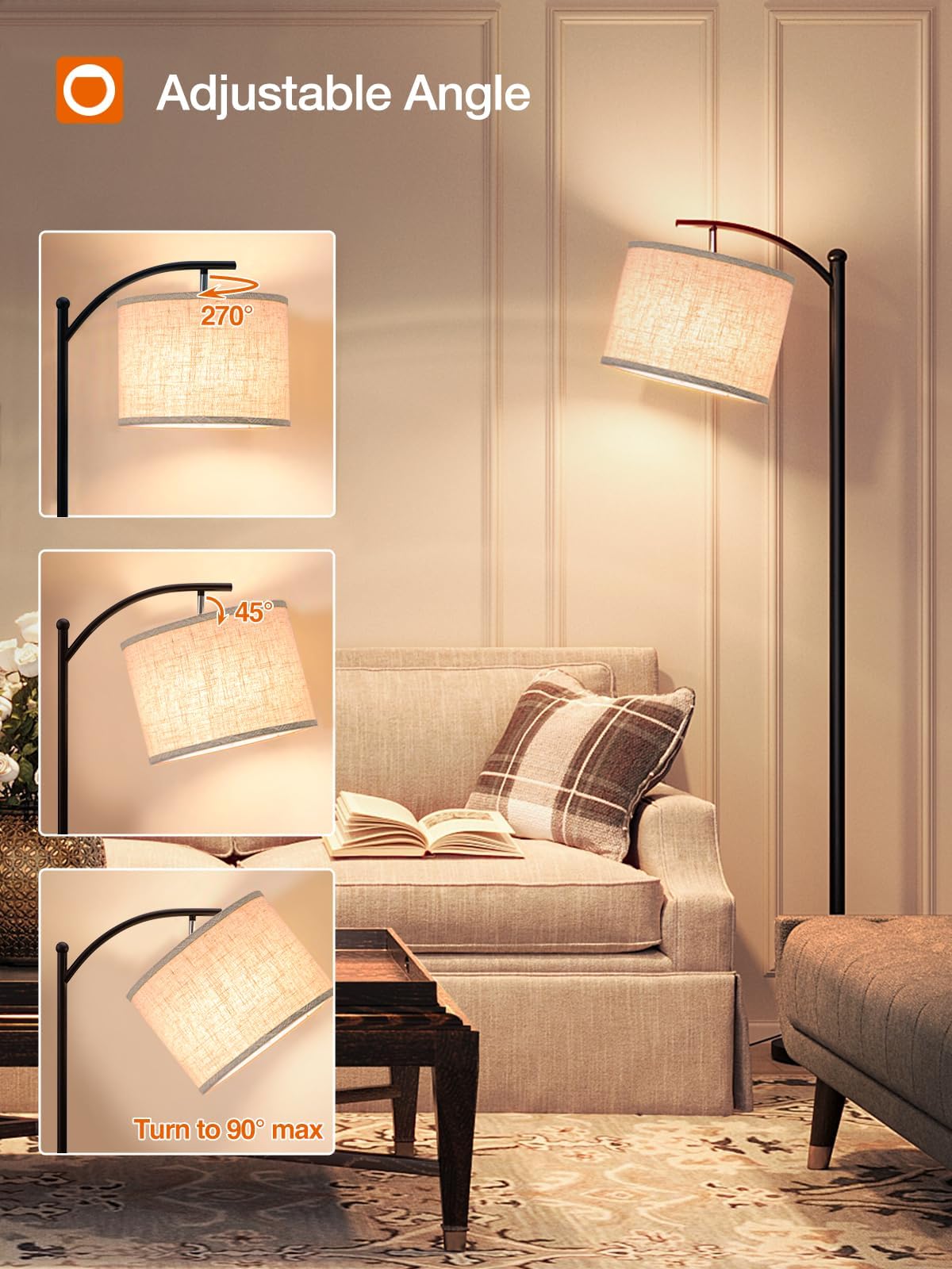 addlon Floor Lamp with 3CCT LED Bulb (9W), Lamp for Living Room with Beige Linen Lamp Shade, Modern Standing Lamp Floor Lamps for Bedrooms - Black