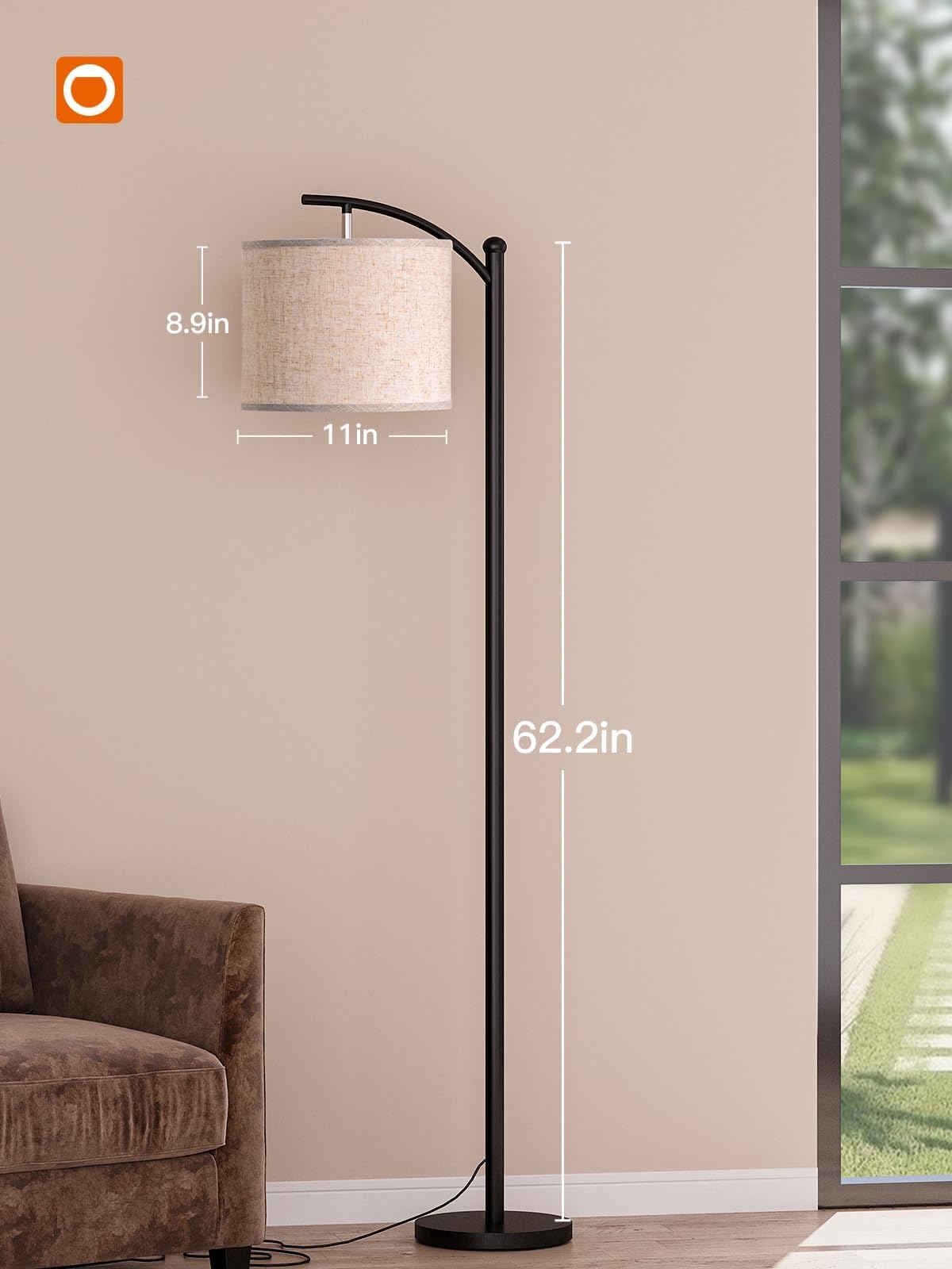 addlon Floor Lamp with 3CCT LED Bulb (9W), Lamp for Living Room with Beige Linen Lamp Shade, Modern Standing Lamp Floor Lamps for Bedrooms - Black