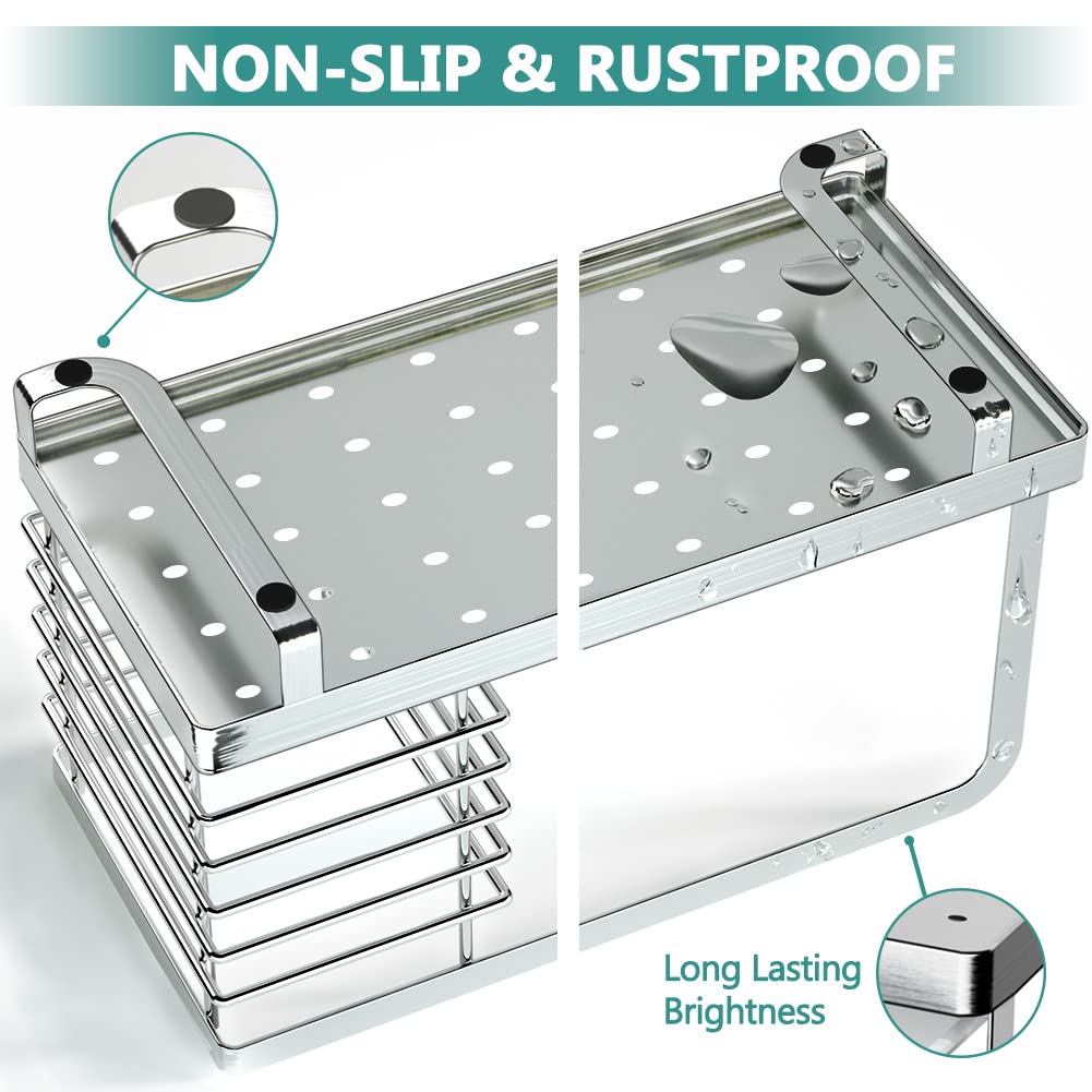SUNESY Kitchen Sink Caddy for Holding Soap Dispensers & Sponge, Multifunctional Kitchen Sponge Holder with Removable Tray, Rustproof 304 Stainless Steel Kitchen Sink Organizer with Great Storage
