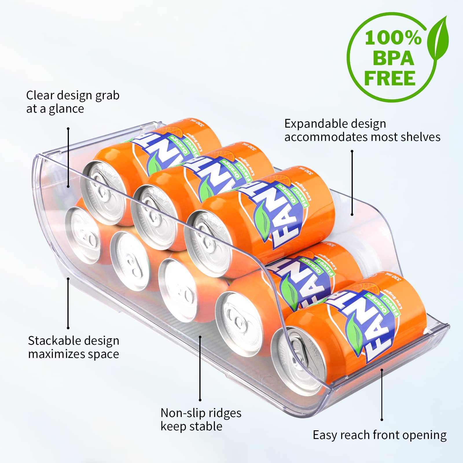 PSNSPOEL Expandable Soda Can Organizer, Drink Beverage Refrigerator Holder Dispenser Bin for Fridge, Freezer, Cabinets, Countertop, Pantry - Clear Plastic Kitchen Canned Food Storage