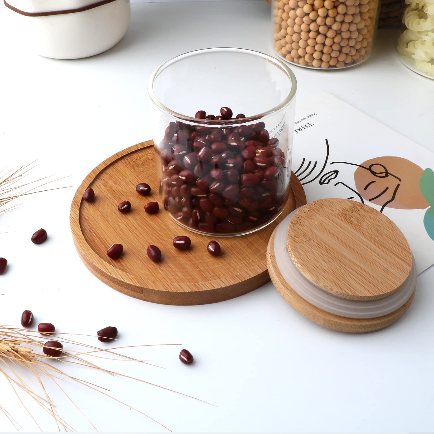 7 oz/230ml Glass Jars With Bamboo Lids, Pantry Organization and Storage Jars-Set of 16,Spice Jars Set for Coffee,Flour,Sugar ,Tea