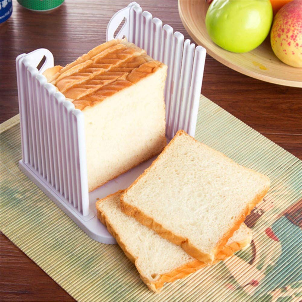 Adjustable Toast Slicer Toast Cutting Guide for Homemade Bread, Plastic Bread Slicer Loaf for Slicing Bread Foldable Kitchen Baking Tools (White)