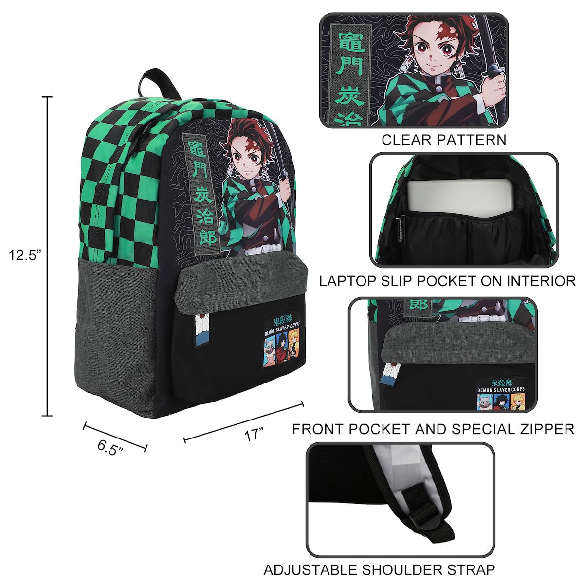 Demon Slayer Tanjiro Checkered Backpack