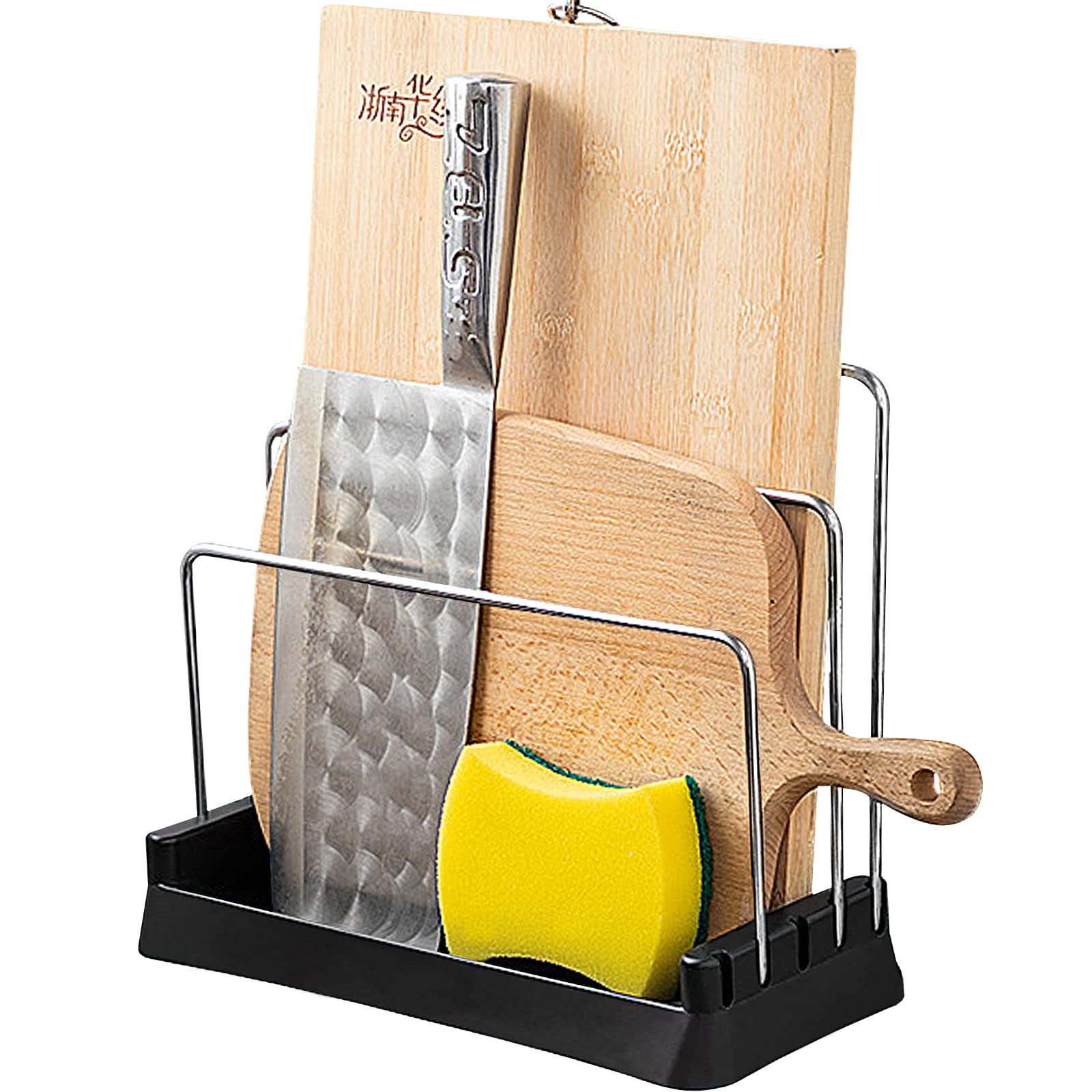 MUUBOOX Pot Lid Holder Cutting Board Drying Rack Support OrganizerăKitchen Storage Cabinet Organizer for Dishcloth Towel/ Cutting Board/Kitchen knife (Black)